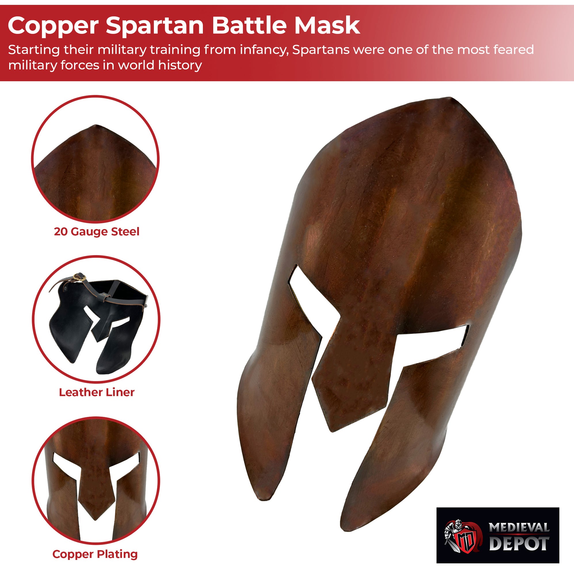 Ancient Greek Copper Spartan Battle Mask — Medieval Depot