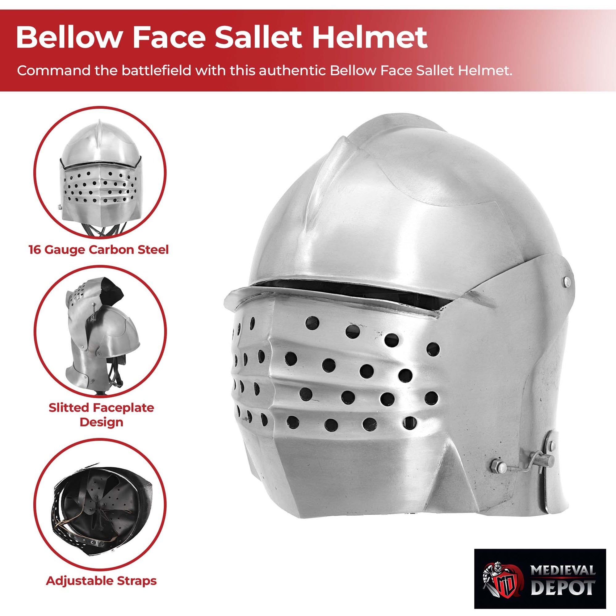 Bellows Face Sallet Battle Helmet with Visor and Leather Liner ...
