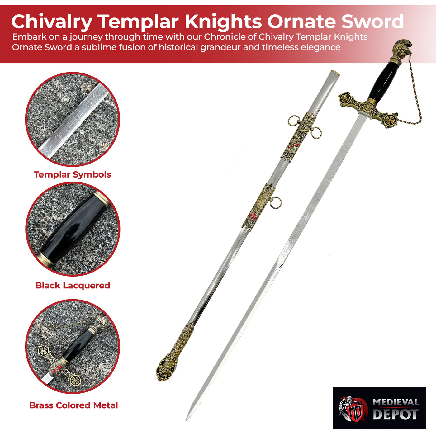 Chronicle of Chivalry Templar Knights Ornate Sword — Medieval Depot