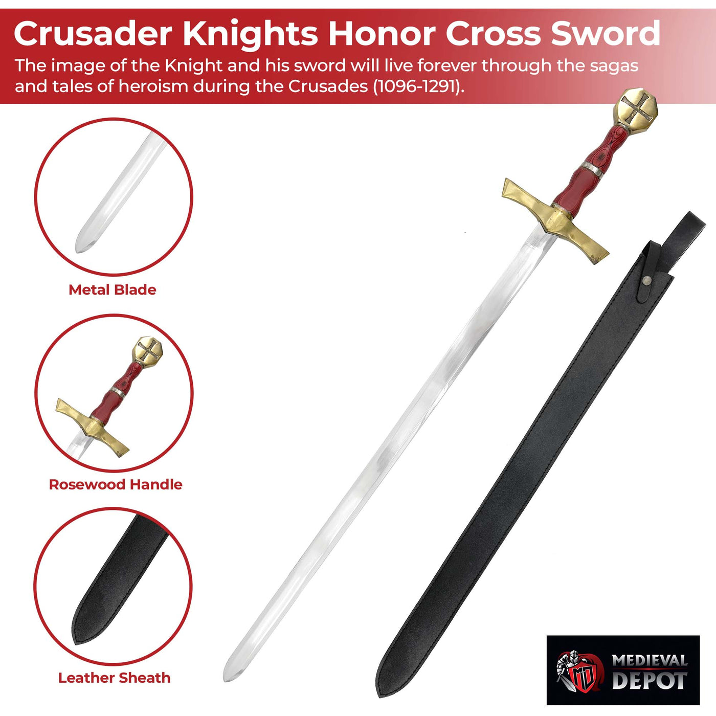 Crusader Knights Honor Cross Sword — Medieval Depot
