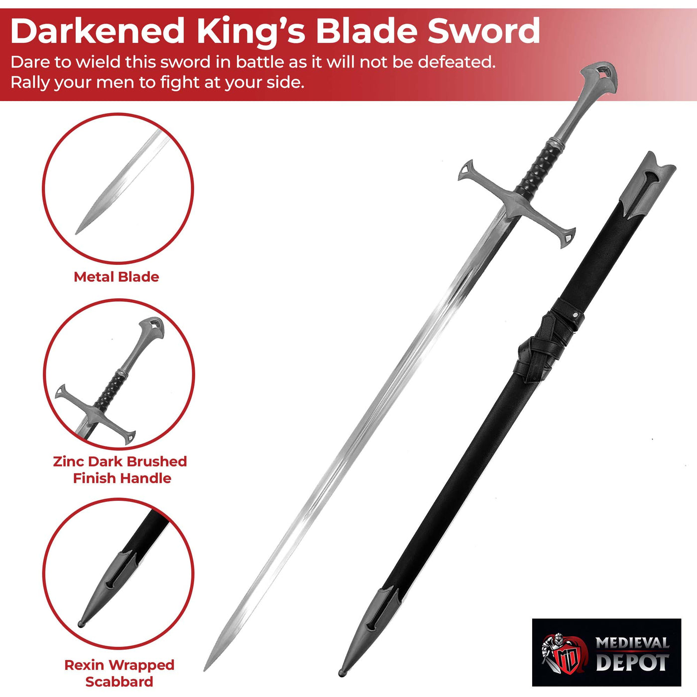 Darkened Medieval King’s Blade Sword — Medieval Depot