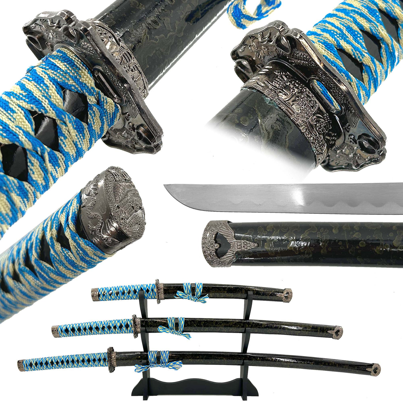 Dragon Edge Three Sword Katana Sword Set With Stand — Medieval Depot