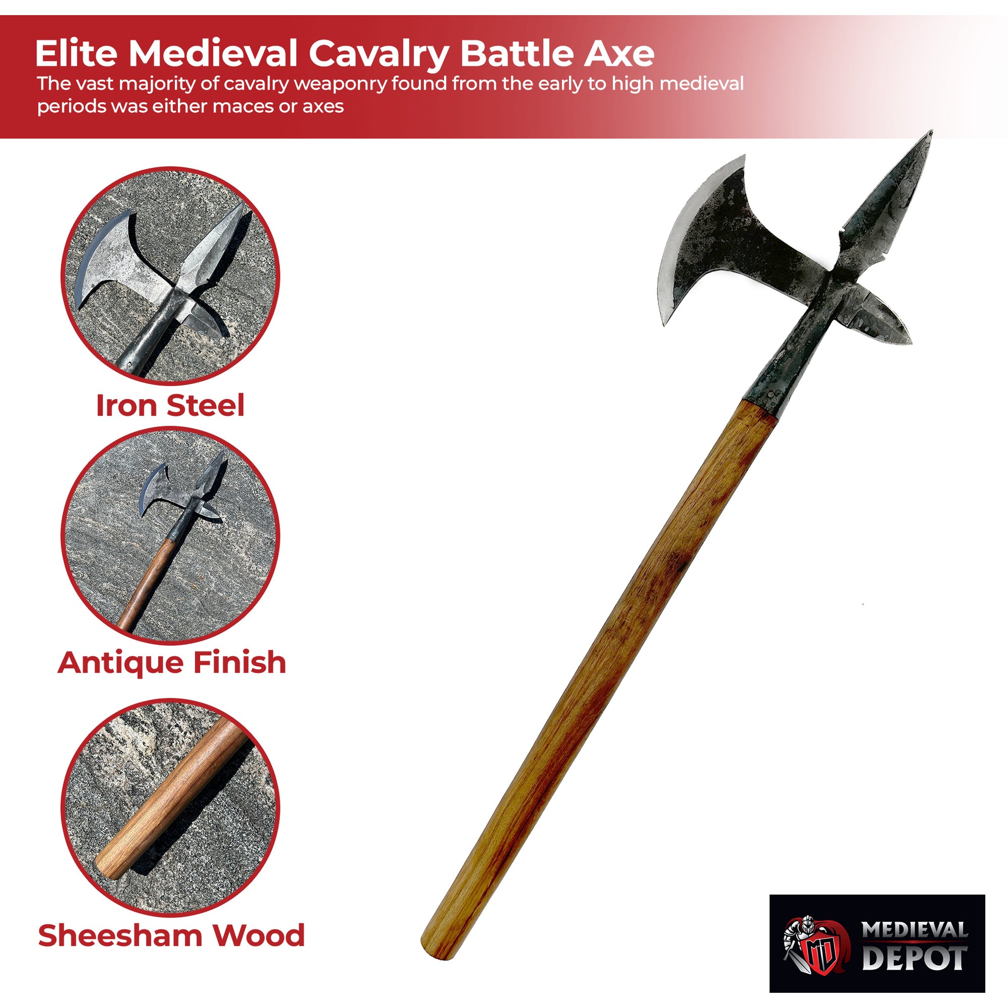 Elite Medieval Cavalry Hand Forged Battle Axe — Medieval Depot