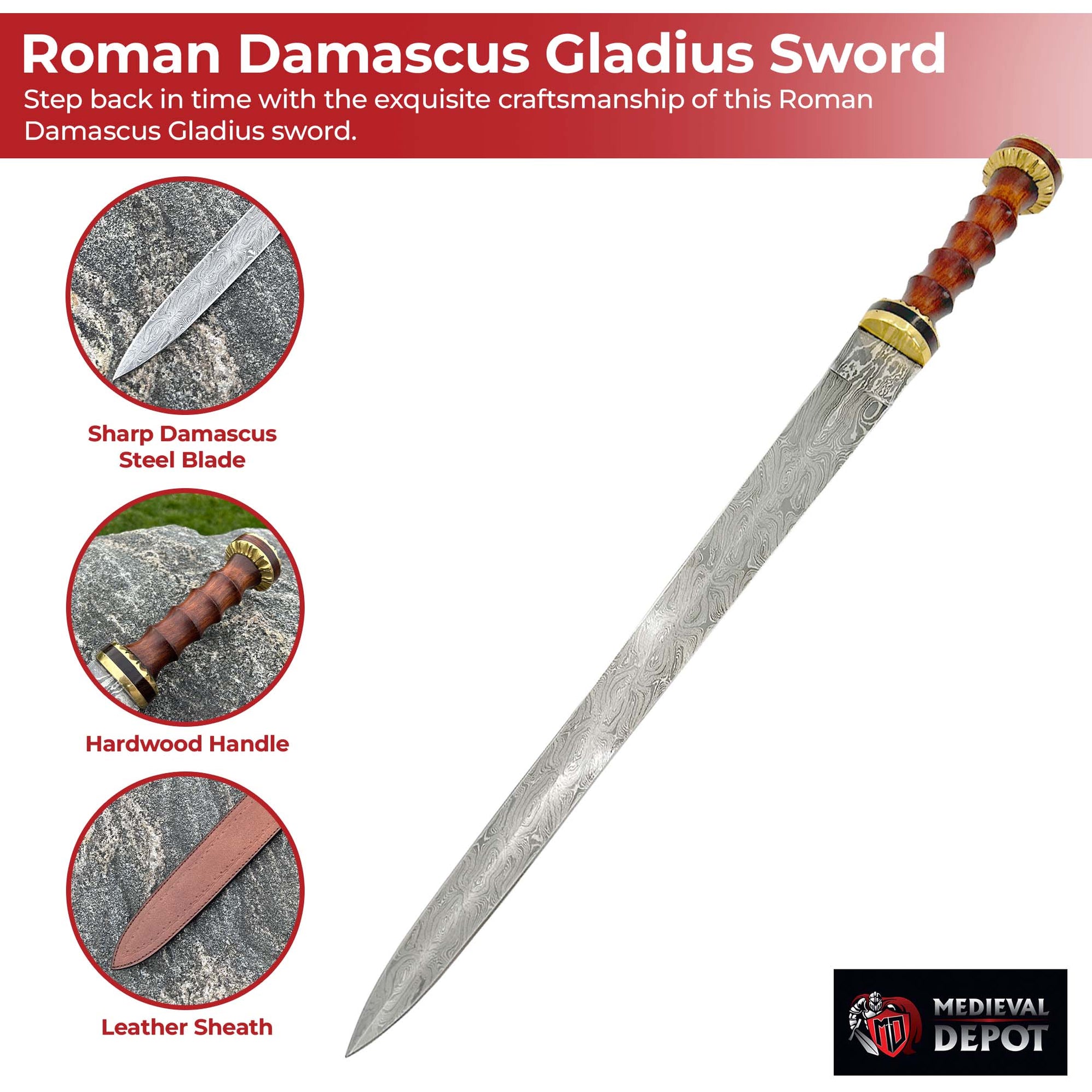 Damascus Steel Roman Gladius Sword — Medieval Depot