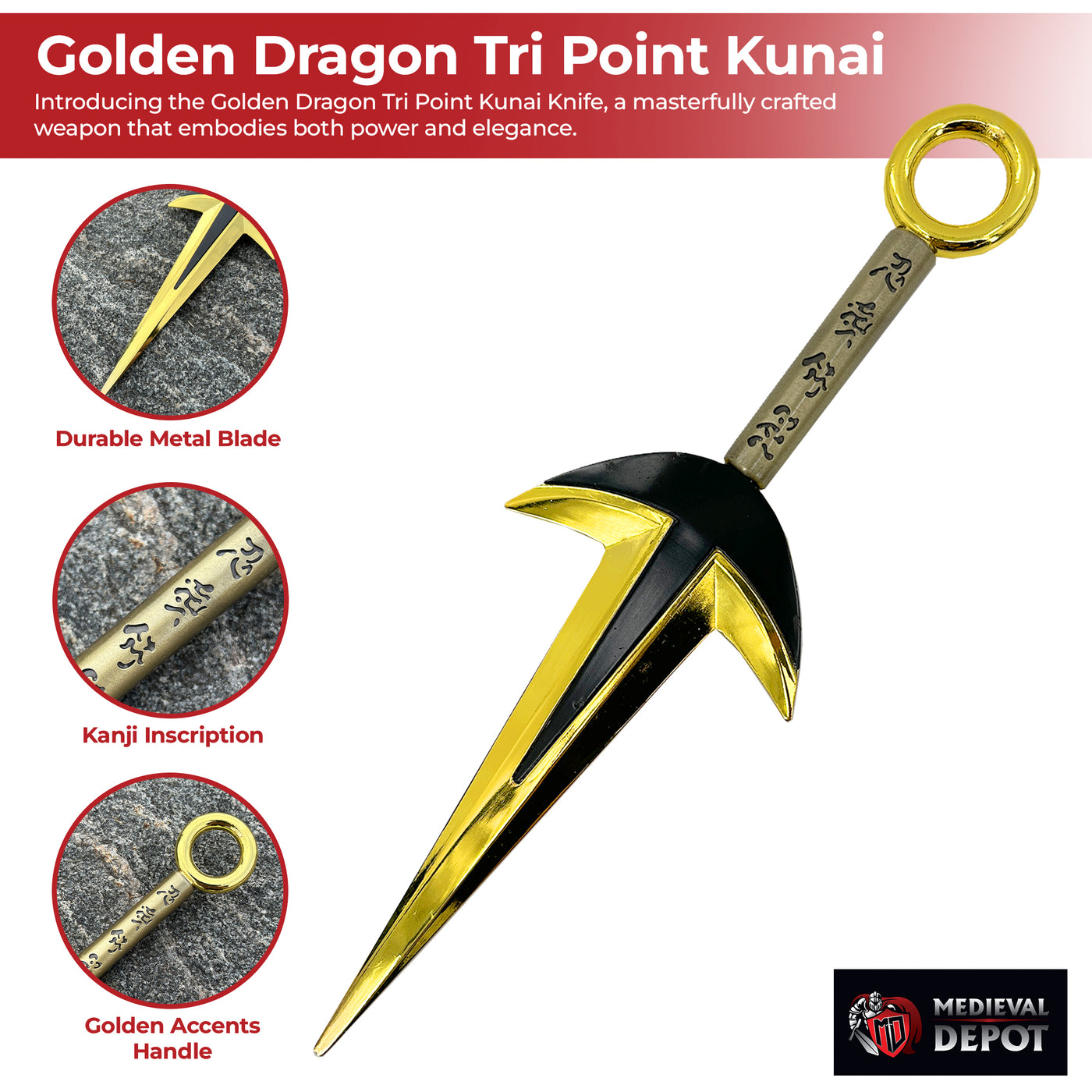 Naruto Golden Dragon Minato Tri Point Kunai Knife — Medieval Depot