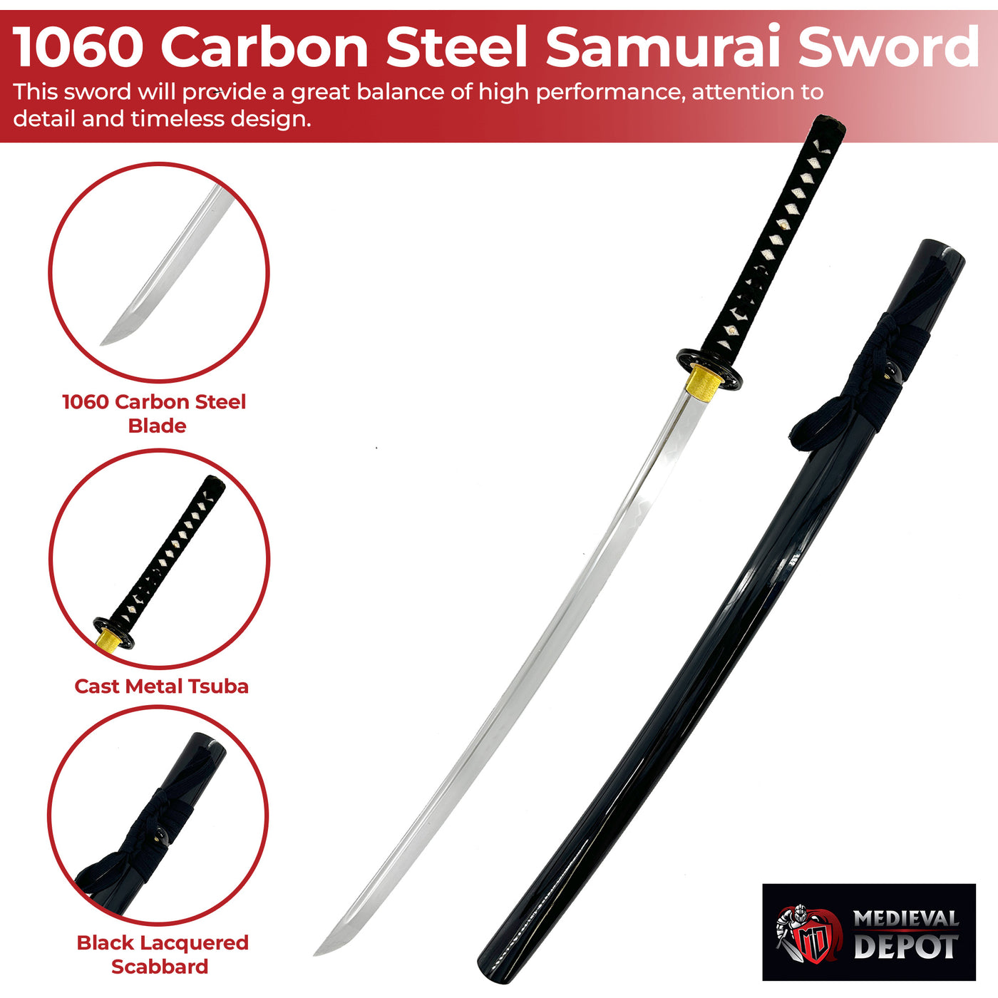 Hand forged 1060 carbon steel samurai sword — Medieval Depot