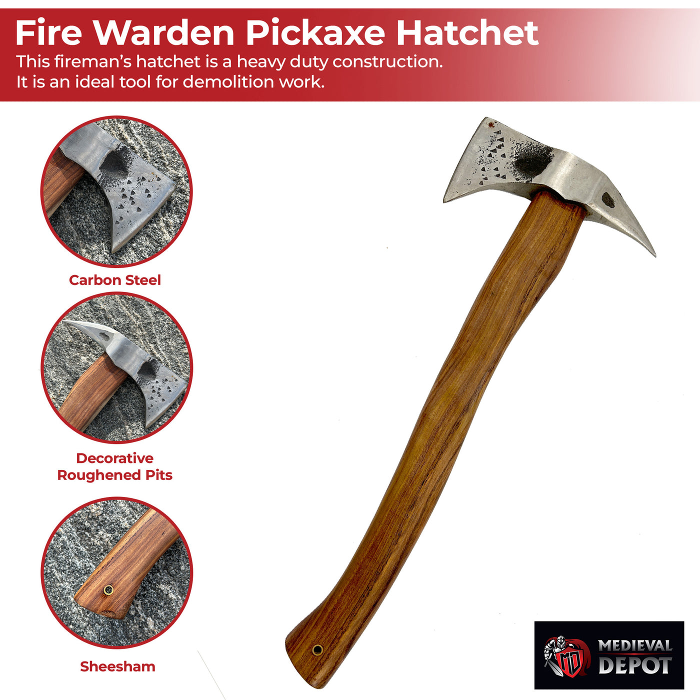 Hand Forged Fire Warden Pickaxe Hatchet — Medieval Depot