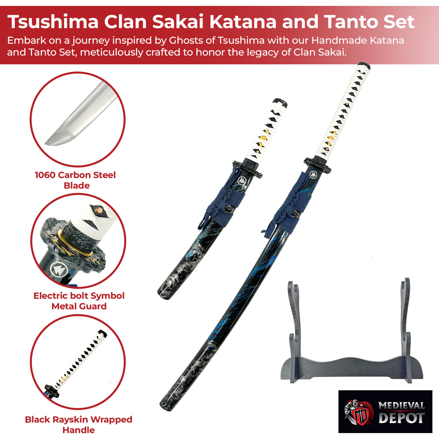 Handmade Katana and Tanto Set from Ghosts of Tsushima Clan Sakai Editi ...