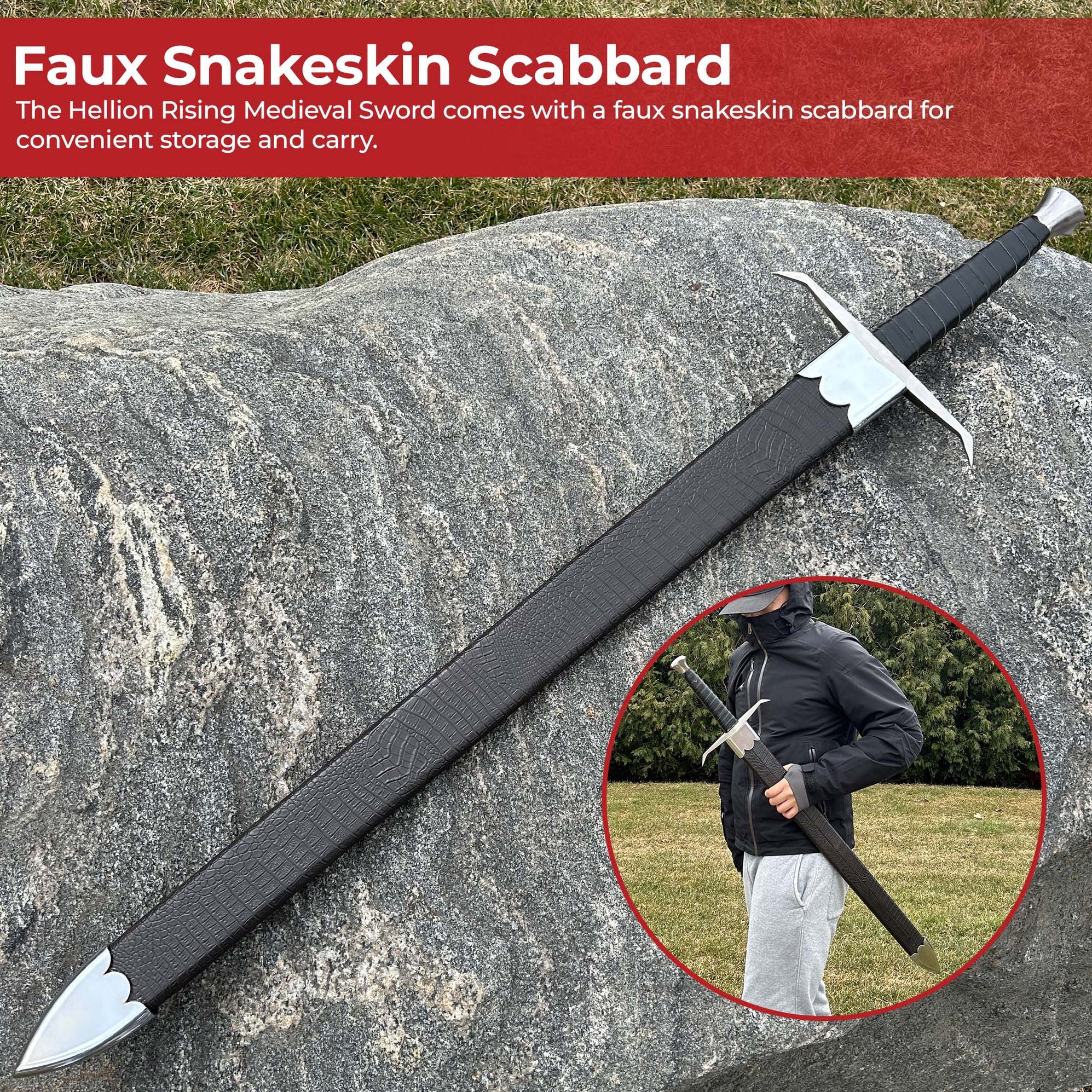 Hellion Rising 1095 High Carbon Medieval Sword with Black Leather Wrap ...