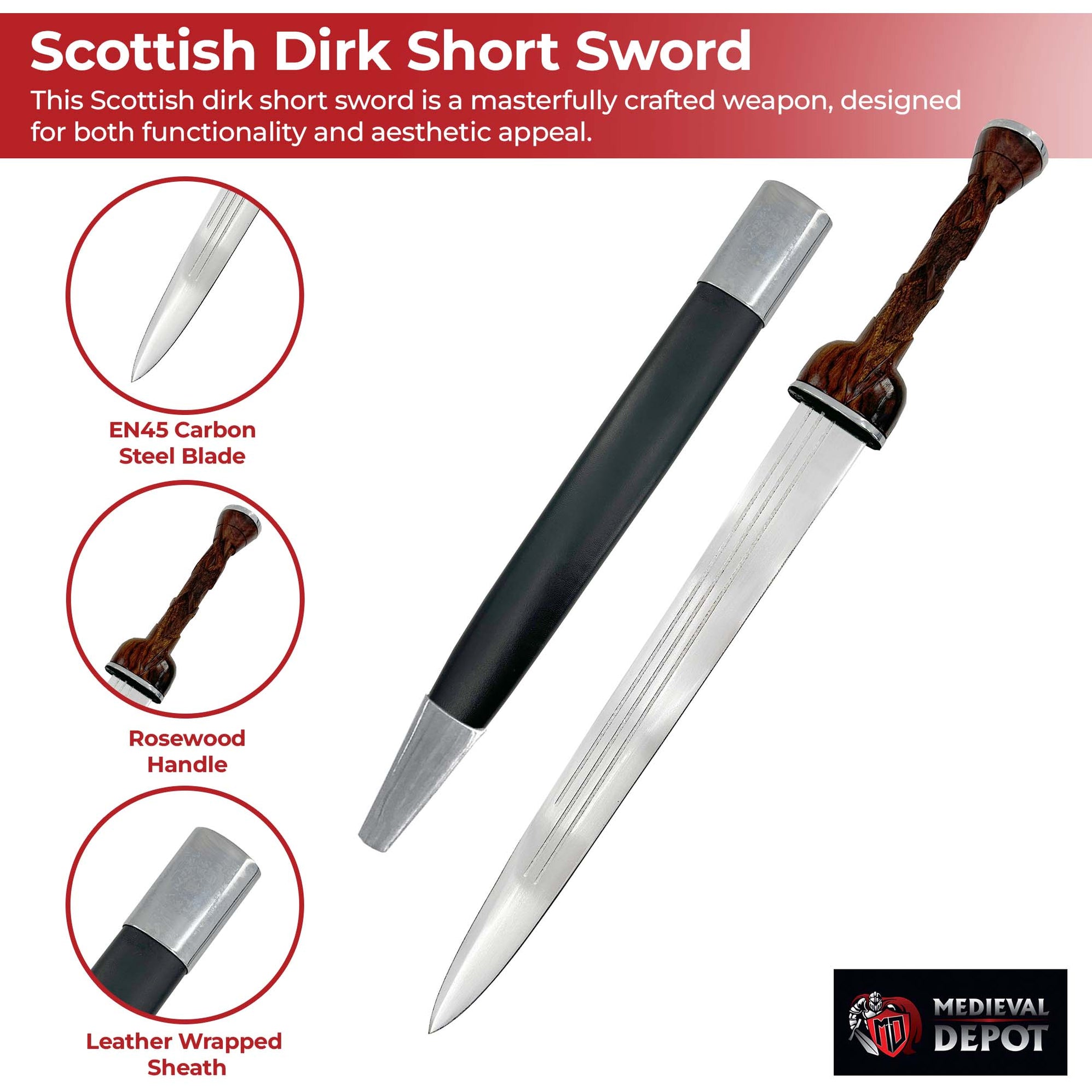 Handforged Scottish Dirk Short Sword with carved Rosewood handle ...