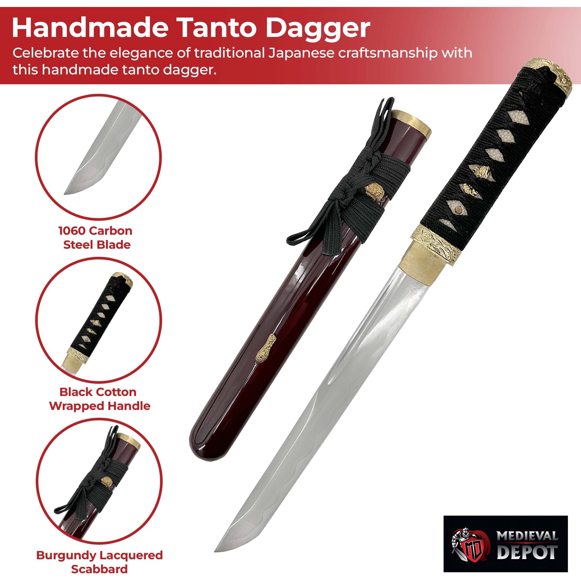 Japanese Tanto Dagger Burgundy Edition — Medieval Depot
