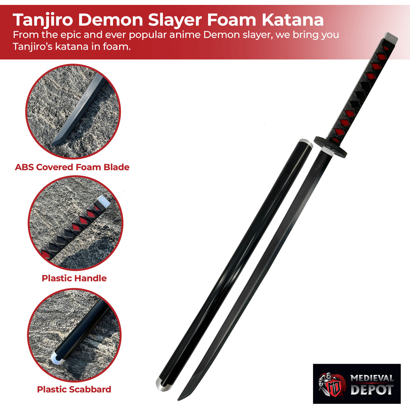 Kamado Tanjiro Demon Slayer Foam Katana Sword With Scabbard — Medieval ...