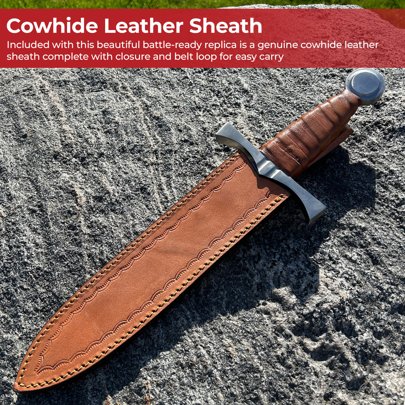 King of the Archers Full Tang Arming Dagger with Brown Leather Handle ...