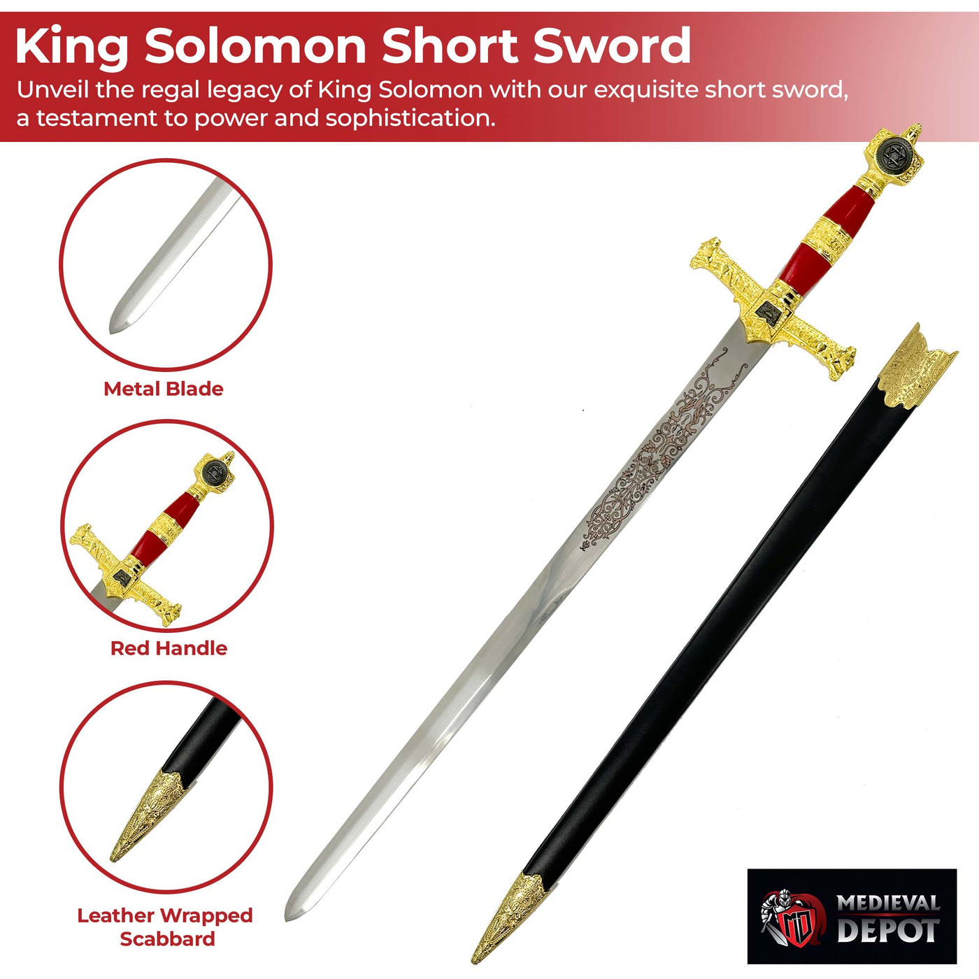 King Solomon Short Sword Majestic Red and Gold Edition — Medieval Depot