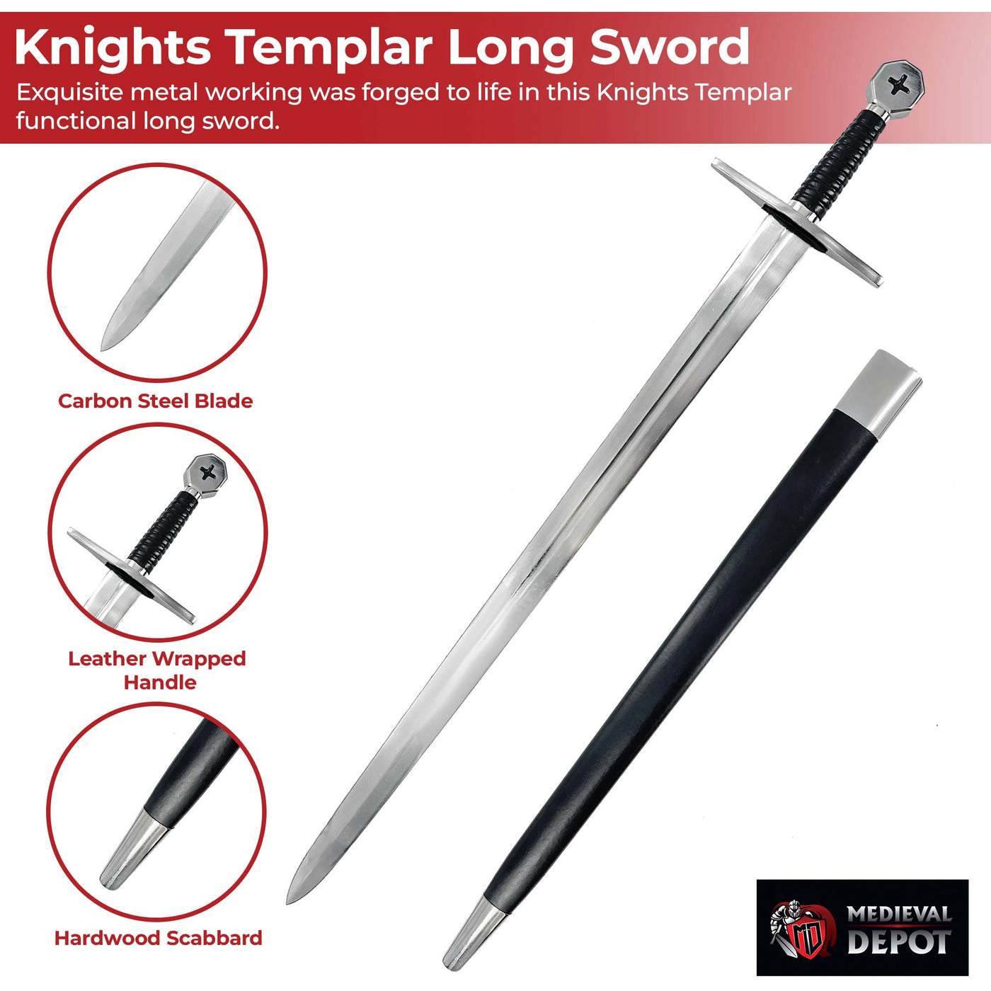 Knights Templar Long Sword Carbon Steel — Medieval Depot