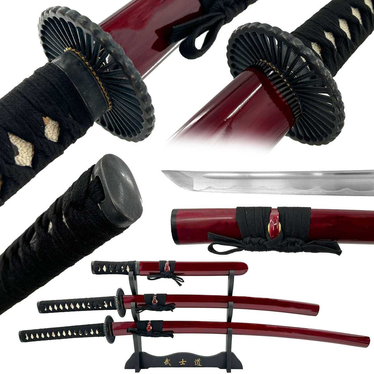 Kenshin no Tachi Handmade Three-Piece Katana Set with Stand — Medieval ...