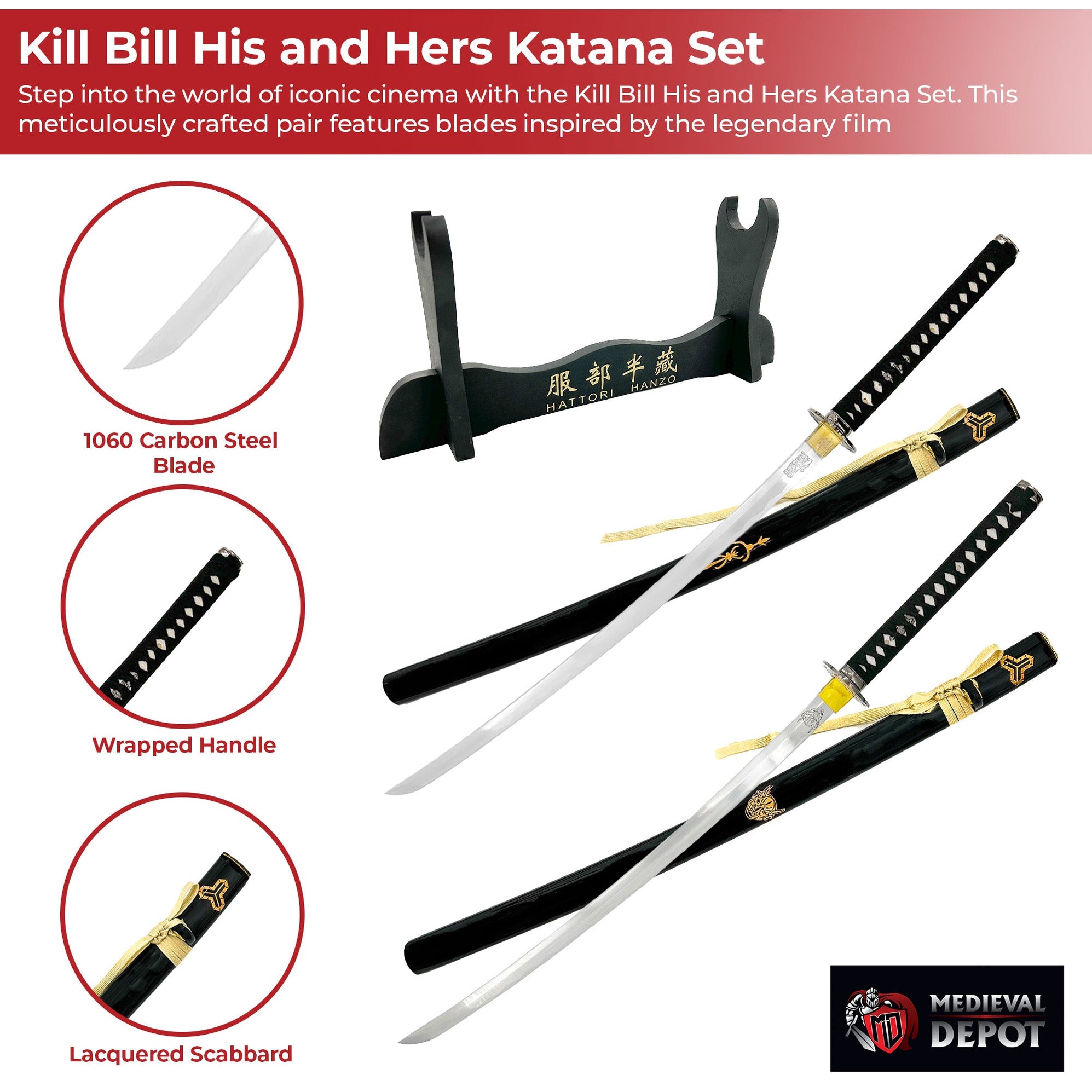 Kill Bill His and Hers Katana Set with Display Stand — Medieval Depot