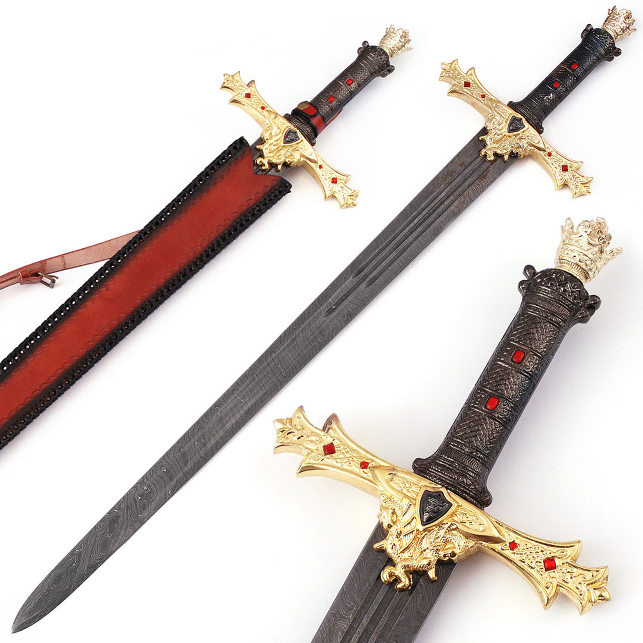 King Arthur Excalibur Gold Damascus Steel Sword — Medieval Depot