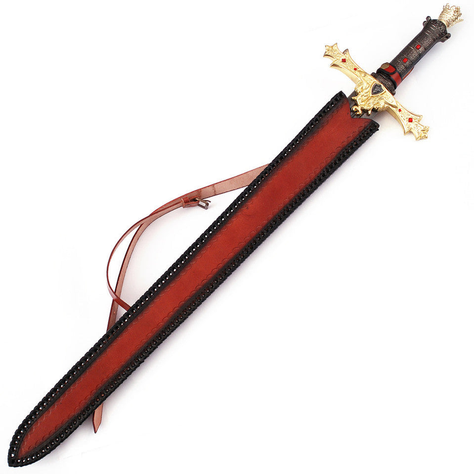 King Arthur Excalibur Gold Damascus Steel Sword — Medieval Depot