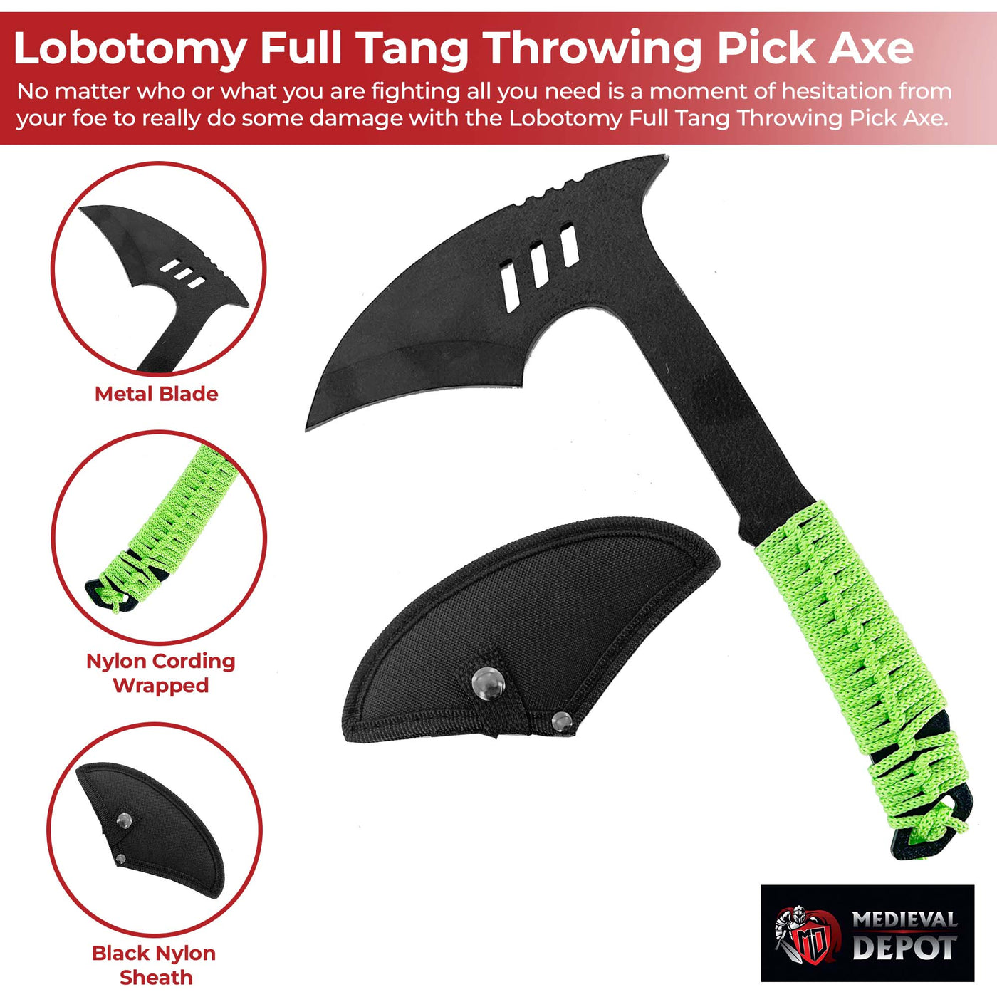 Lobotomy Full Tang Throwing Pick Axe — Medieval Depot