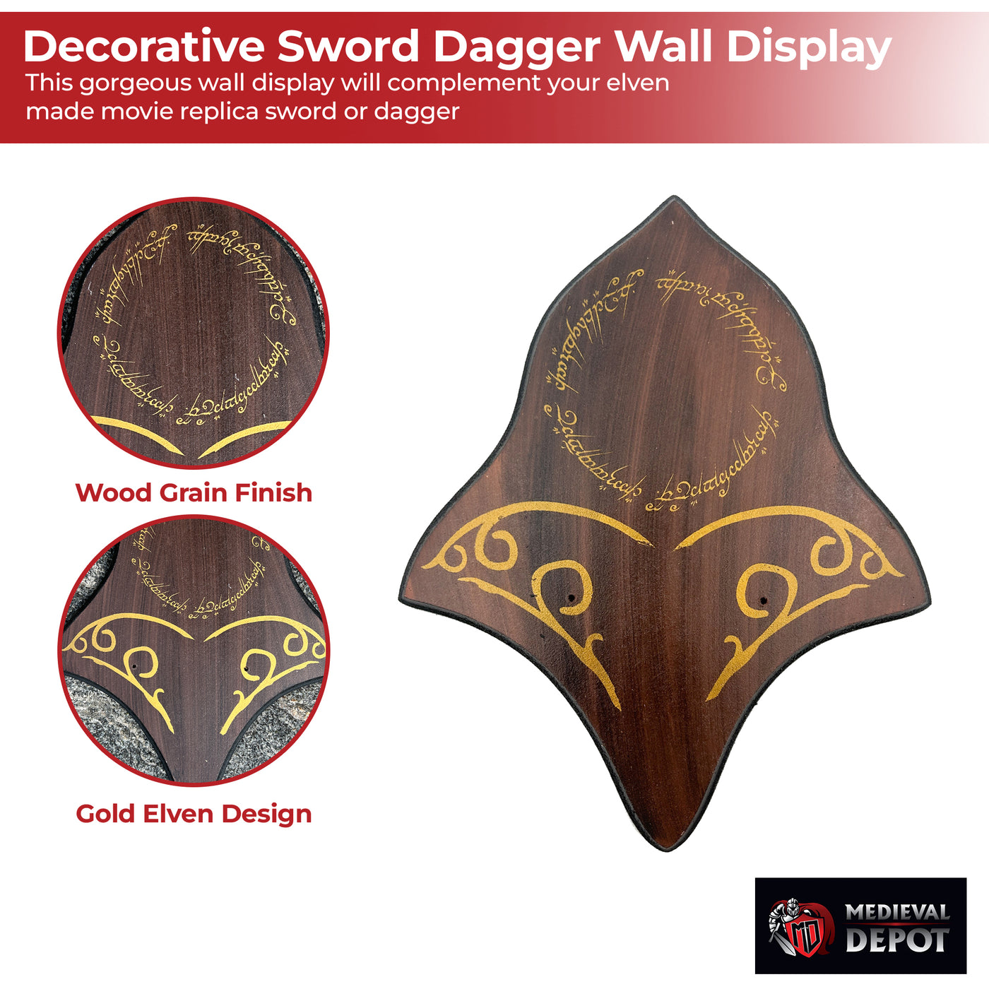 LOTR Elven Inspired Decorative Sword Dagger Wall Mount Display ...