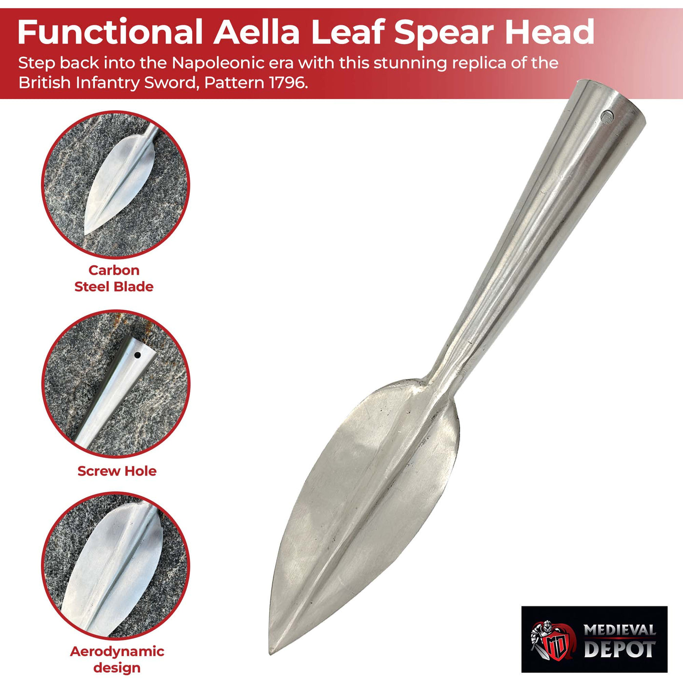 Medieval Functional Aella Leaf Spear Head — Medieval Depot