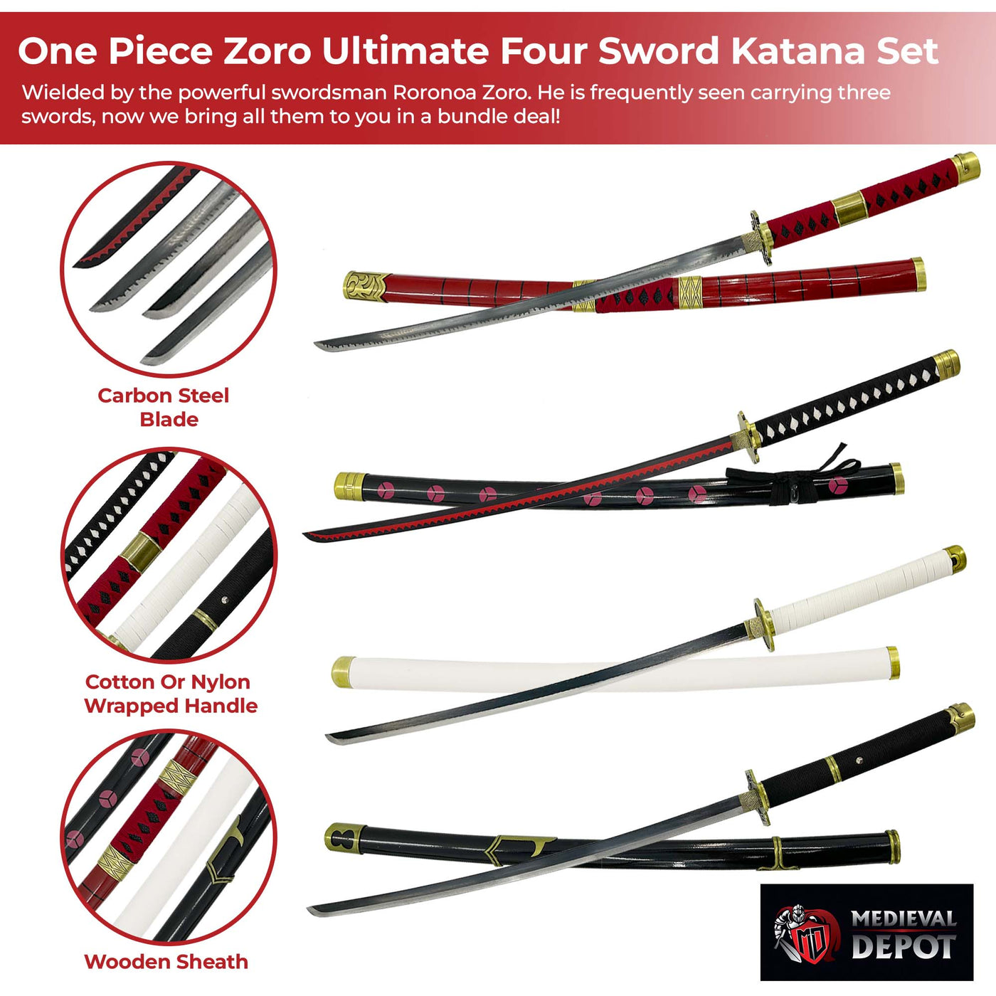One Piece Zoro Ultimate Four Sword Katana Set — Medieval Depot