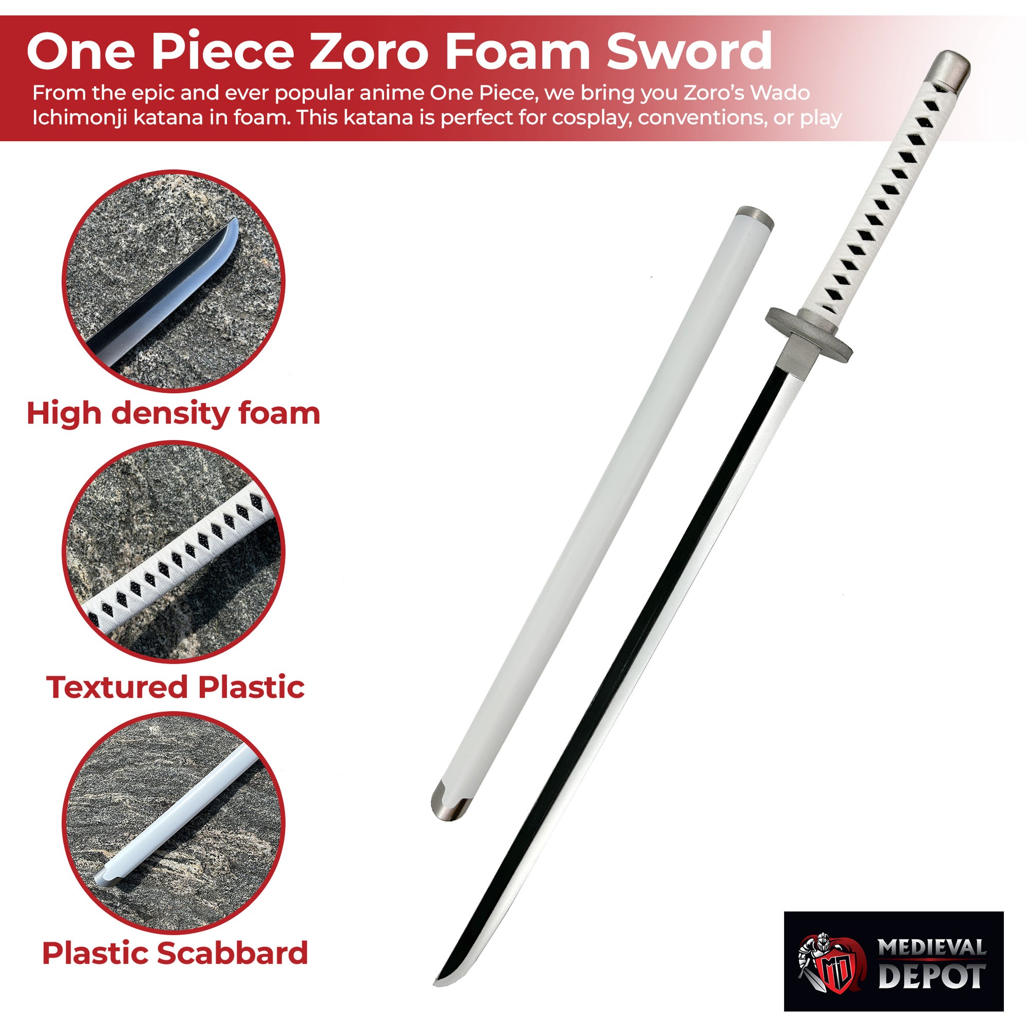 One Piece Zoro Wado Ichimonji Katana Foam Sword With Scabbard ...