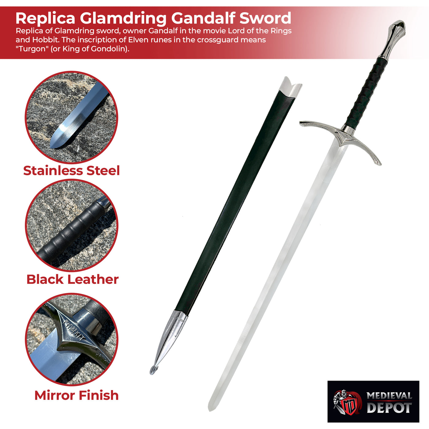 Replica Glamdring Gandalf Sword with Black Scabbard — Medieval Depot