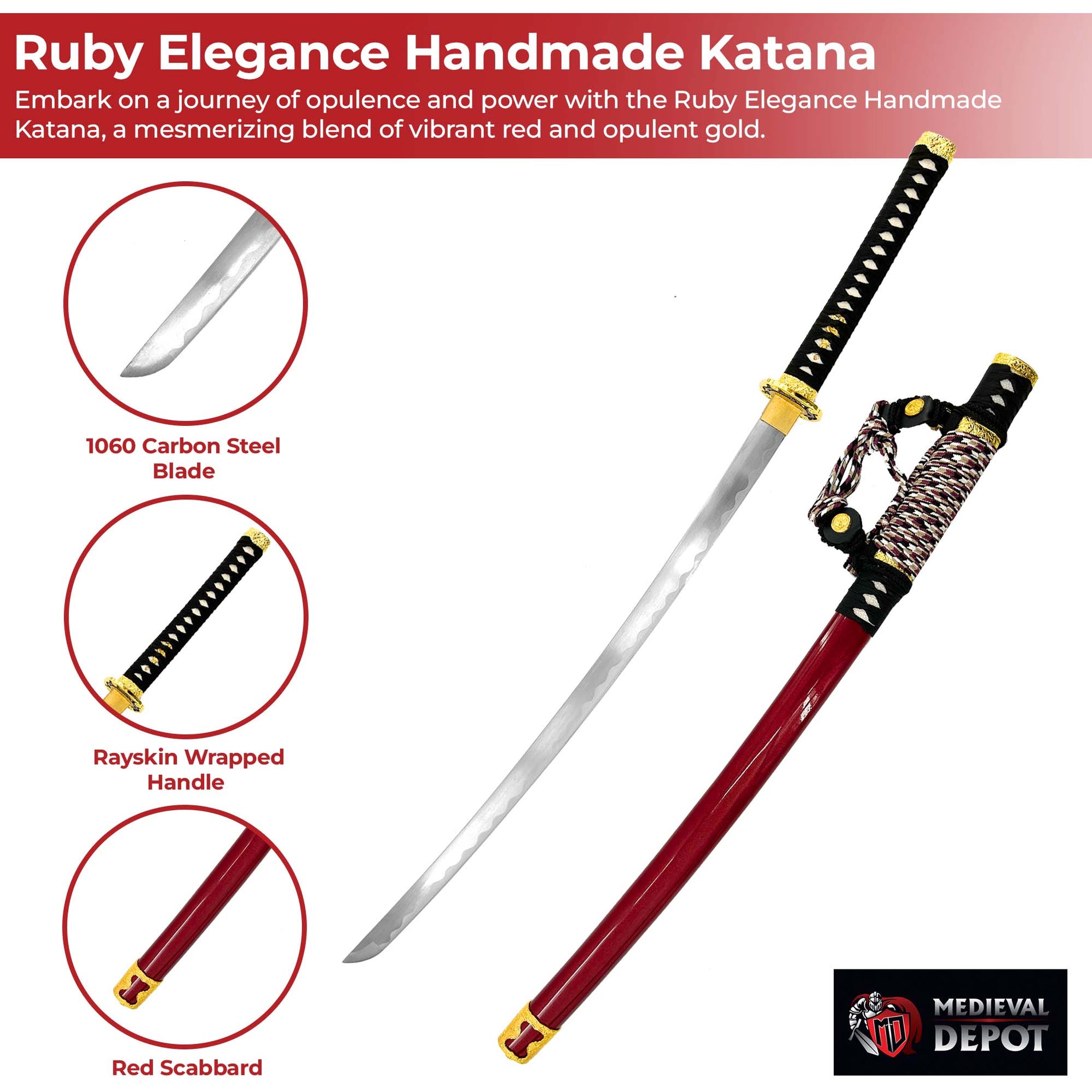 Ruby Elegance Handmade Katana — Medieval Depot