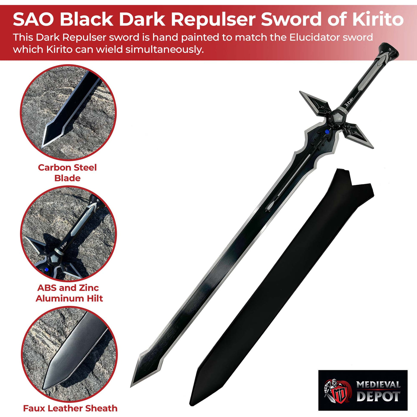 SAO Black Dark Repulser Sword of Kirito — Medieval Depot
