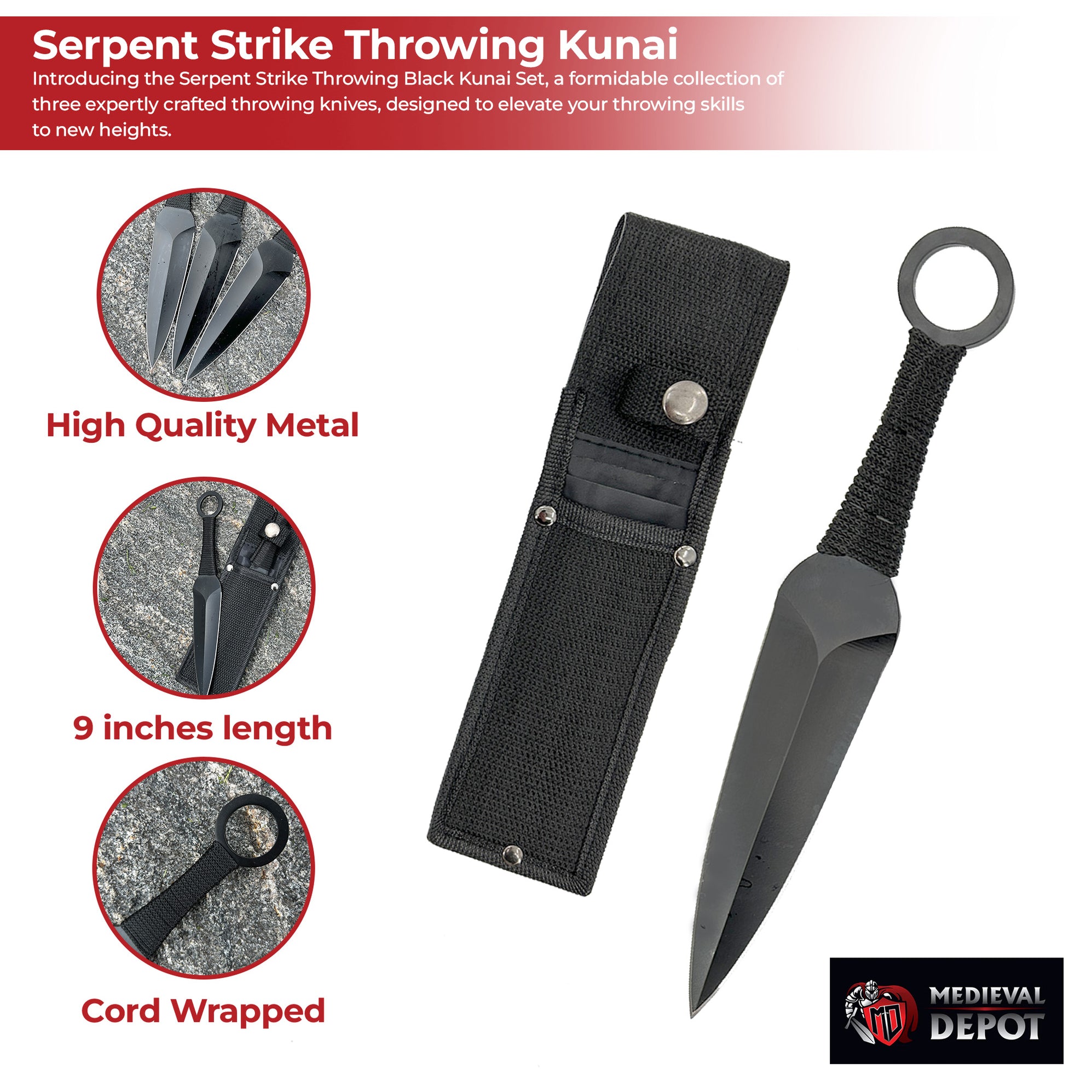 Serpent Strike Throwing Black Kunai Set — Medieval Depot