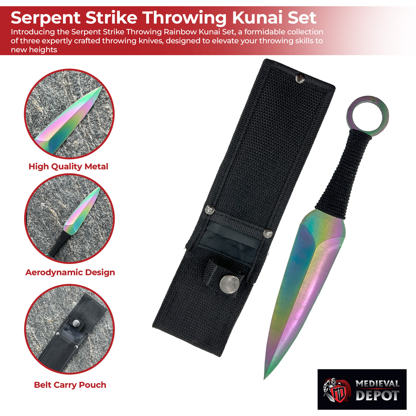 Serpent Strike Throwing Rainbow Kunai Set — Medieval Depot