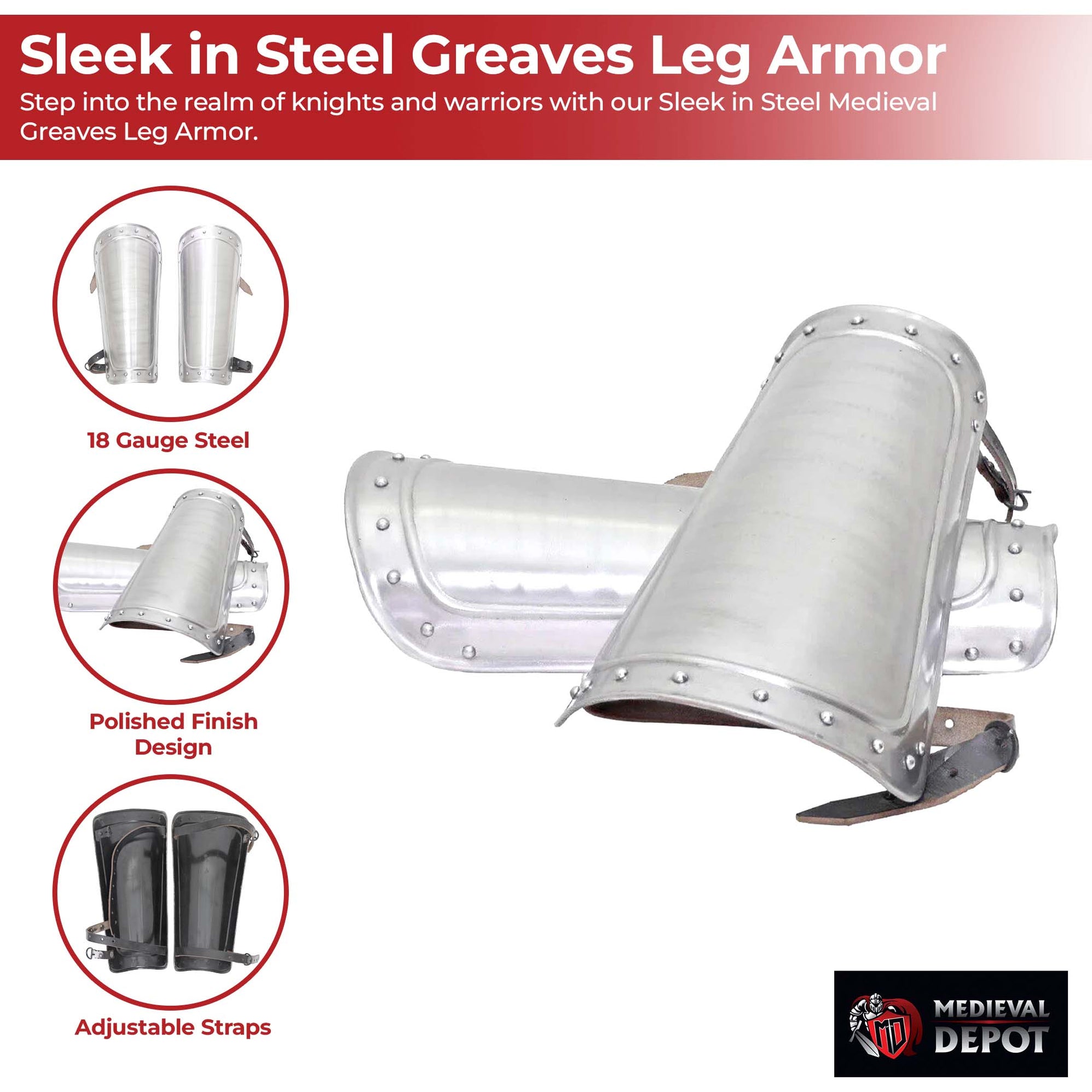 Sleek in Steel Medieval Greaves Leg Armor — Medieval Depot