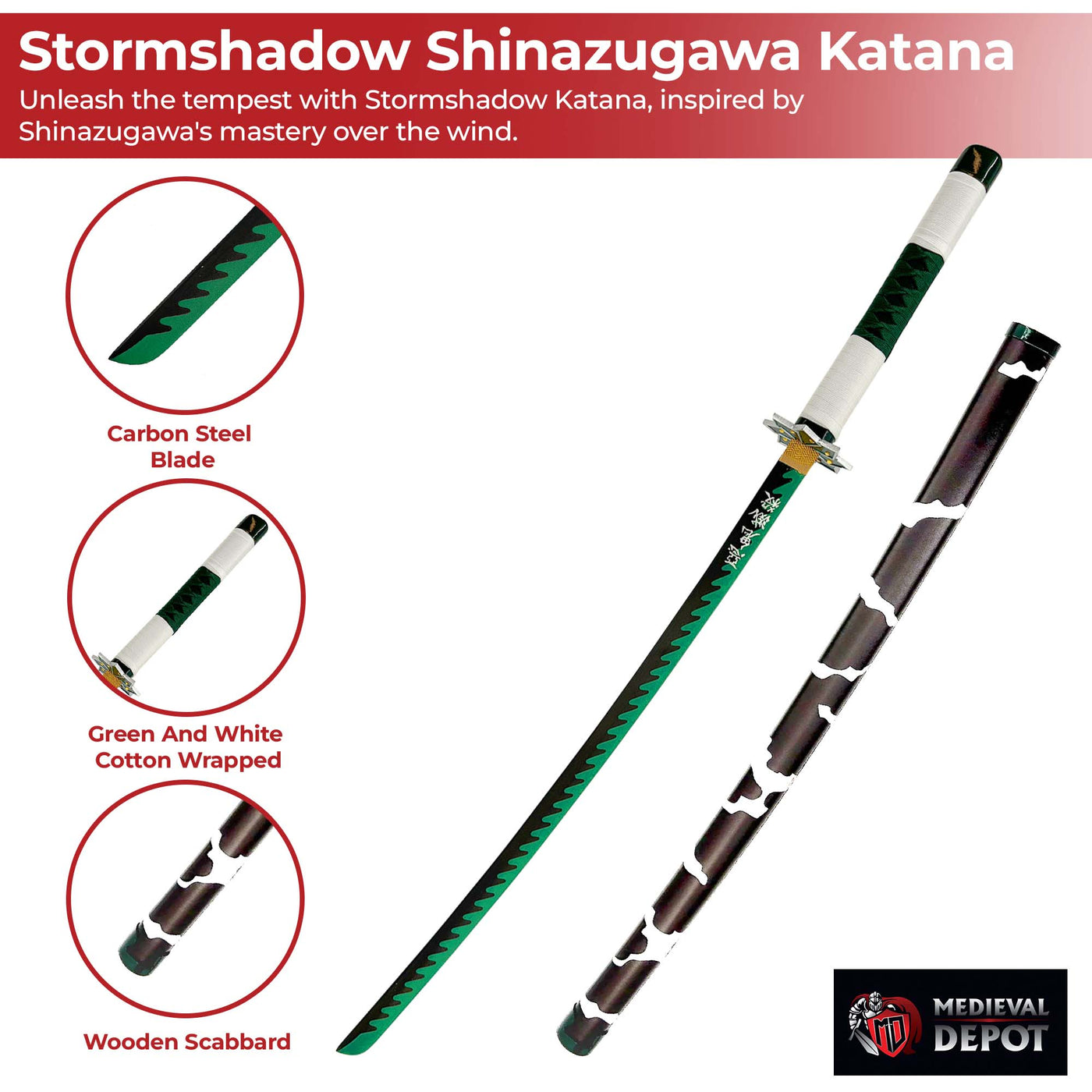 Sanemi Shinazugawa Demon Slayer Replica Wind Hashira Nichirin Katana S ...
