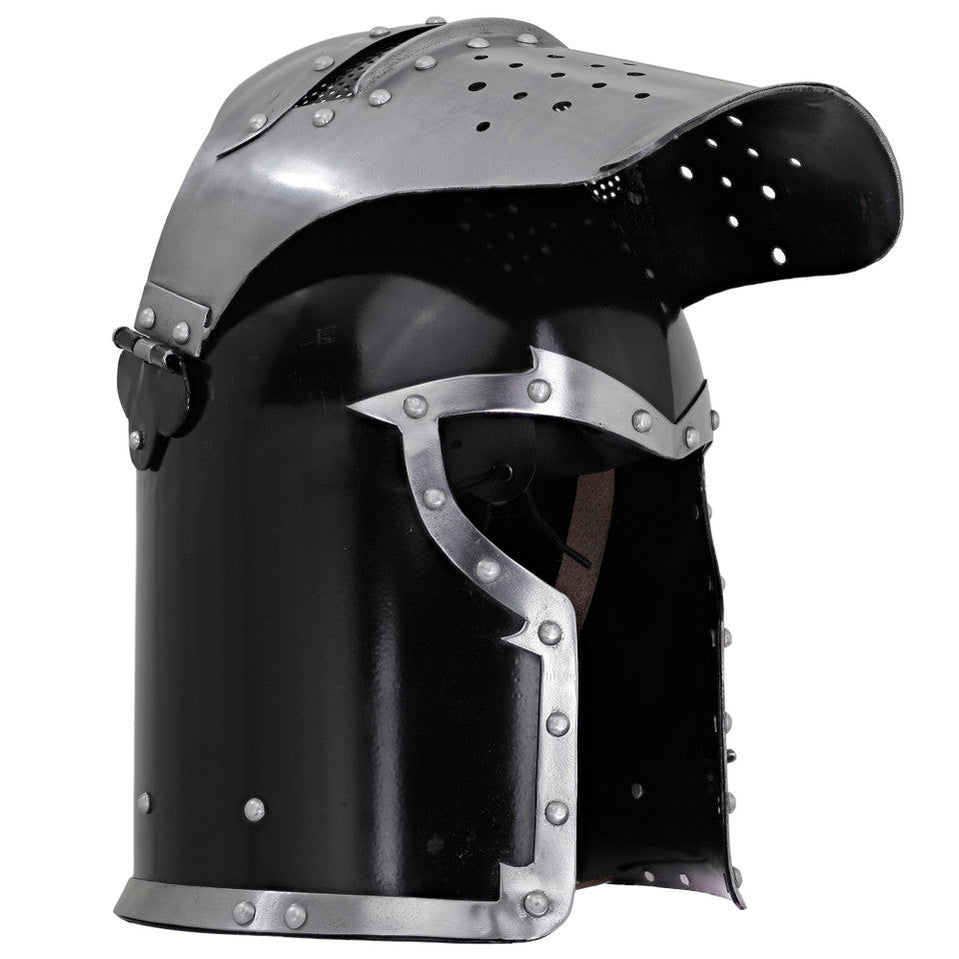 Siege Sentinel Dual Tone Visored Barbuta Helmet — Medieval Depot