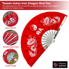 Tessen-Jutsu Iron Fan Weapon Dragon Red — Medieval Depot
