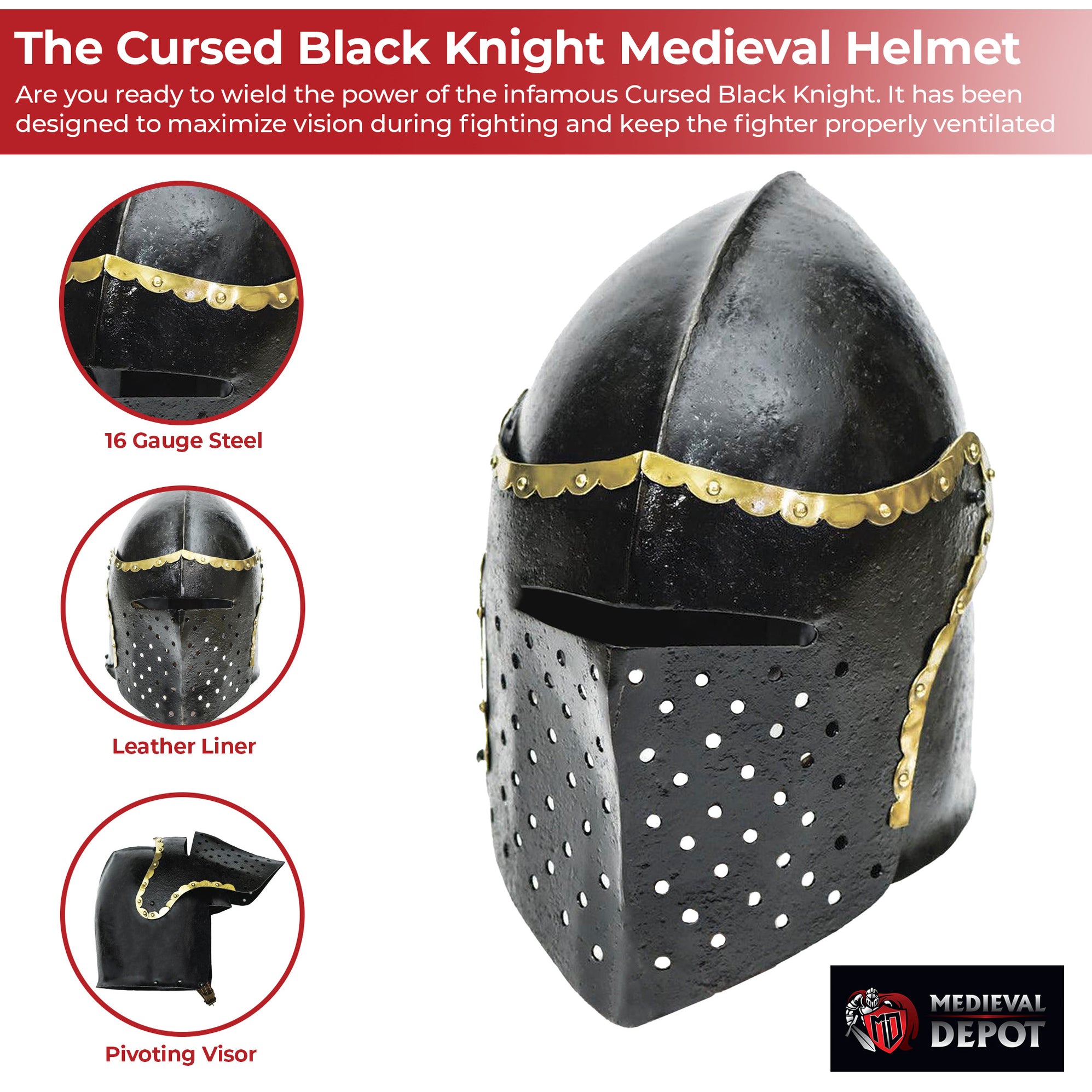 The Cursed Black Knight Functional Medieval Helmet Armor — Medieval Depot