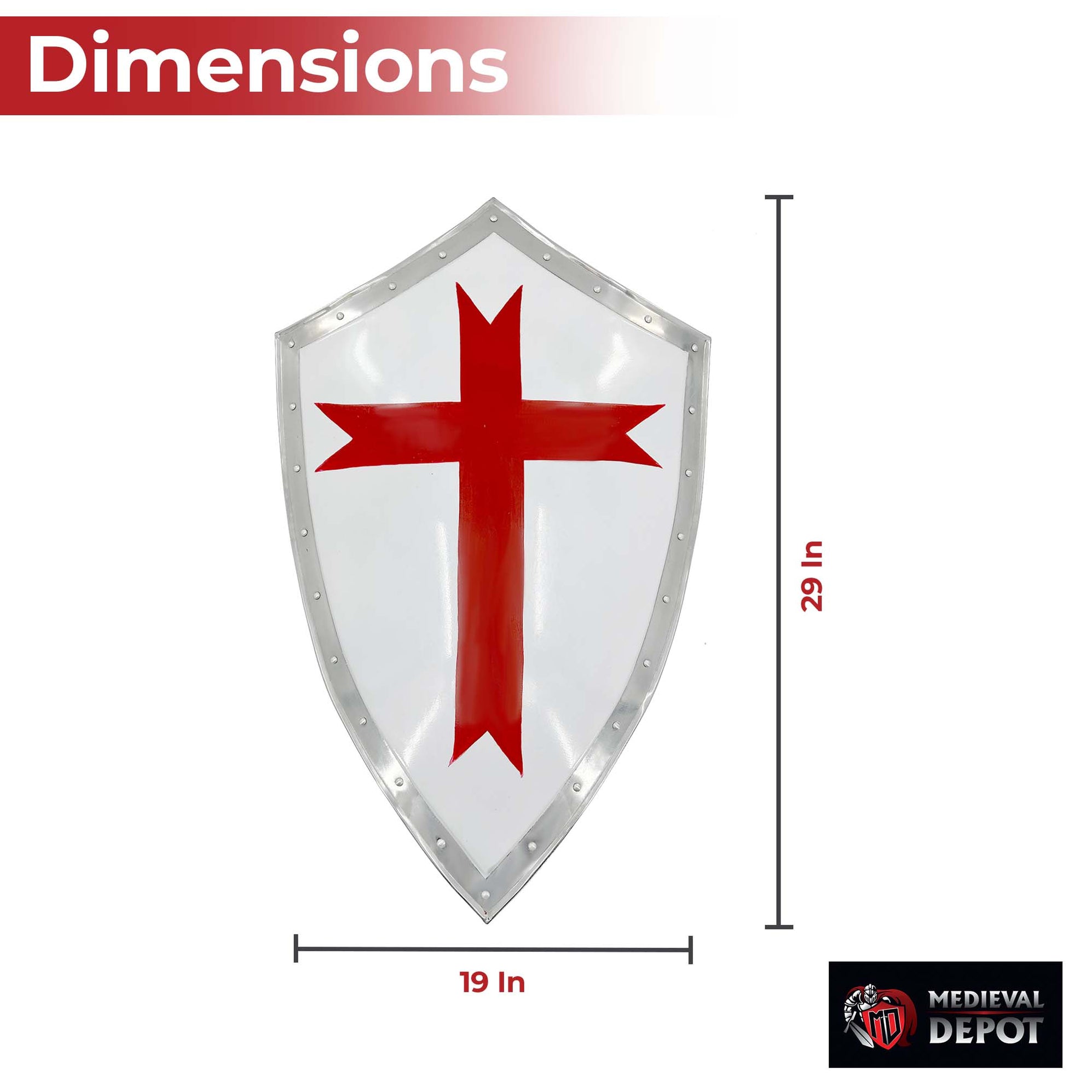 Templar Knights Heater Shield with Cross — Medieval Depot