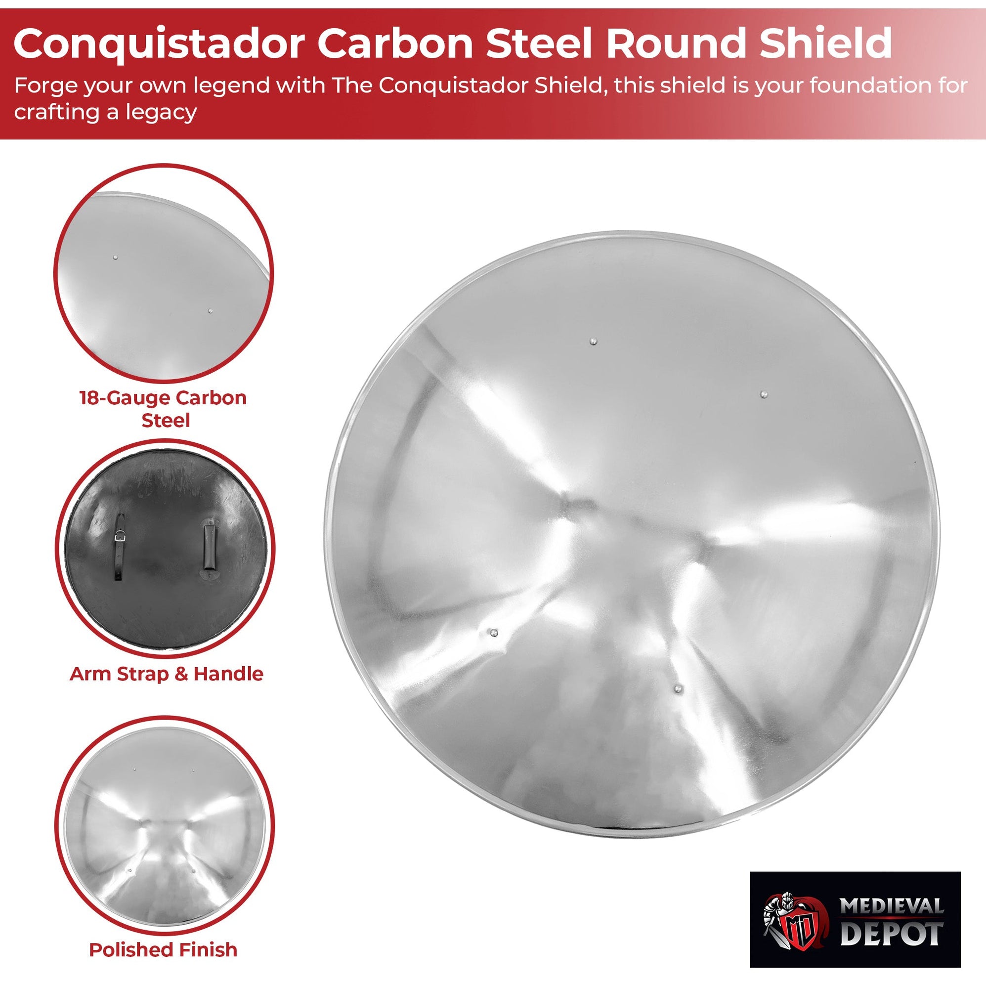 The Conquistador Blank Carbon Steel Round Shield — Medieval Depot
