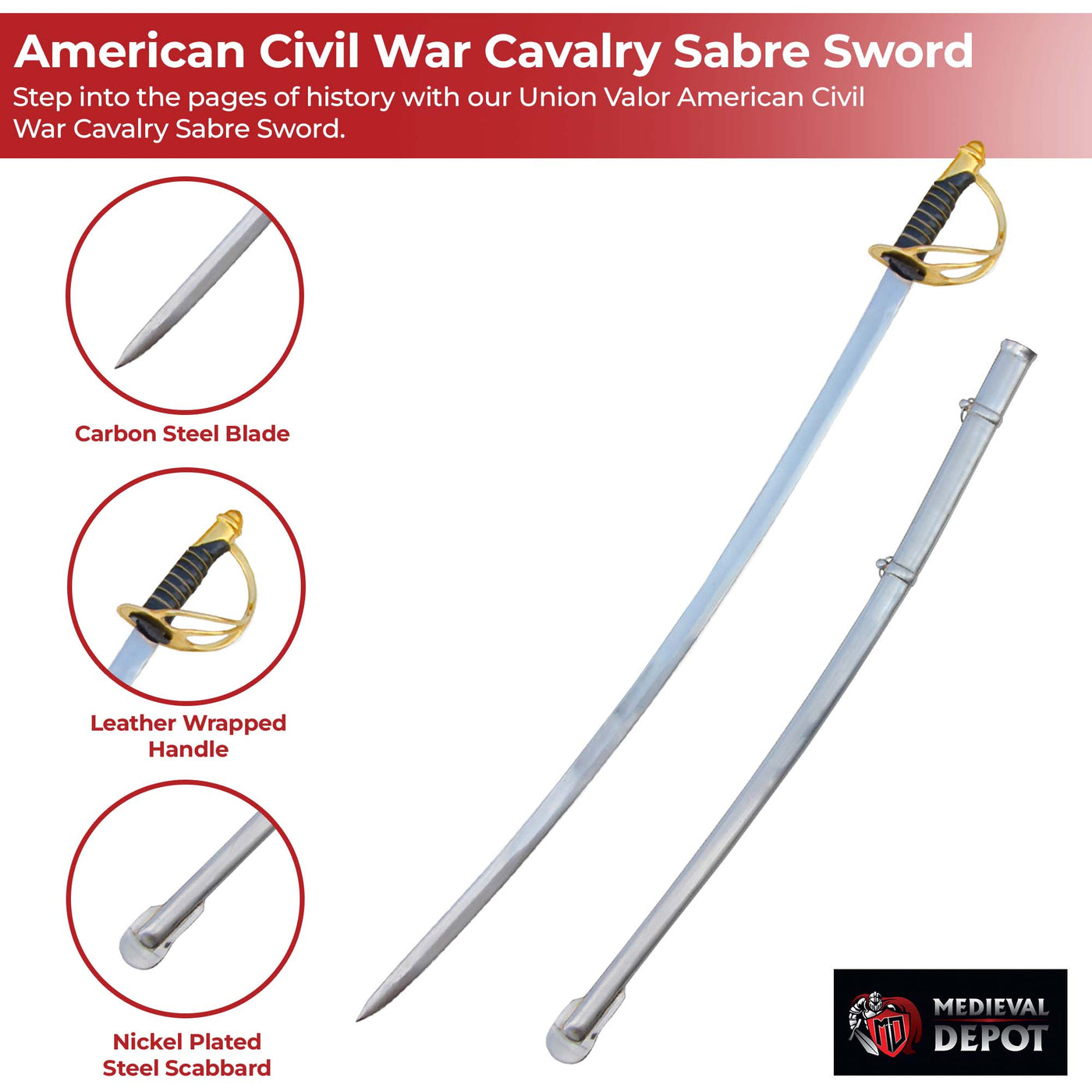 Union Valor American Civil War Cavalry Sabre Sword — Medieval Depot