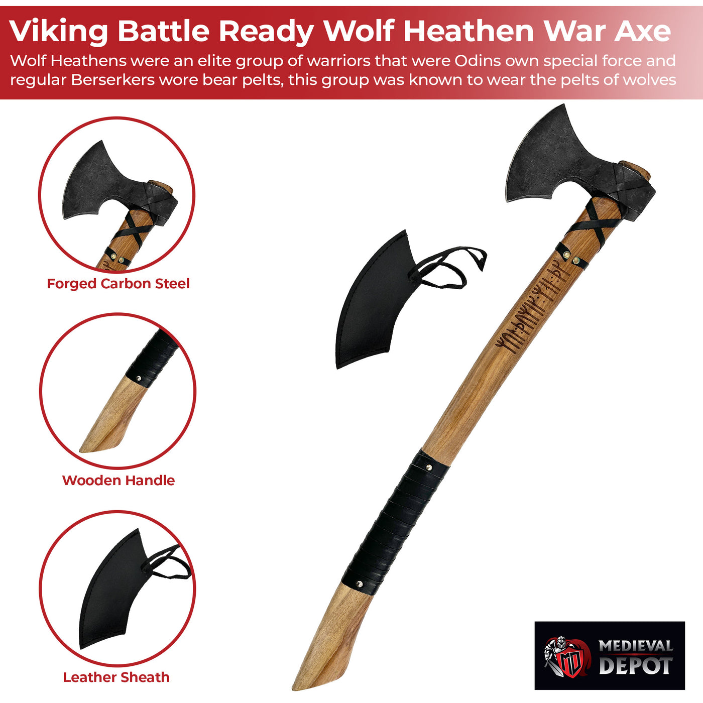 Viking Battle Ready Wolf Heathen War Axe — Medieval Depot