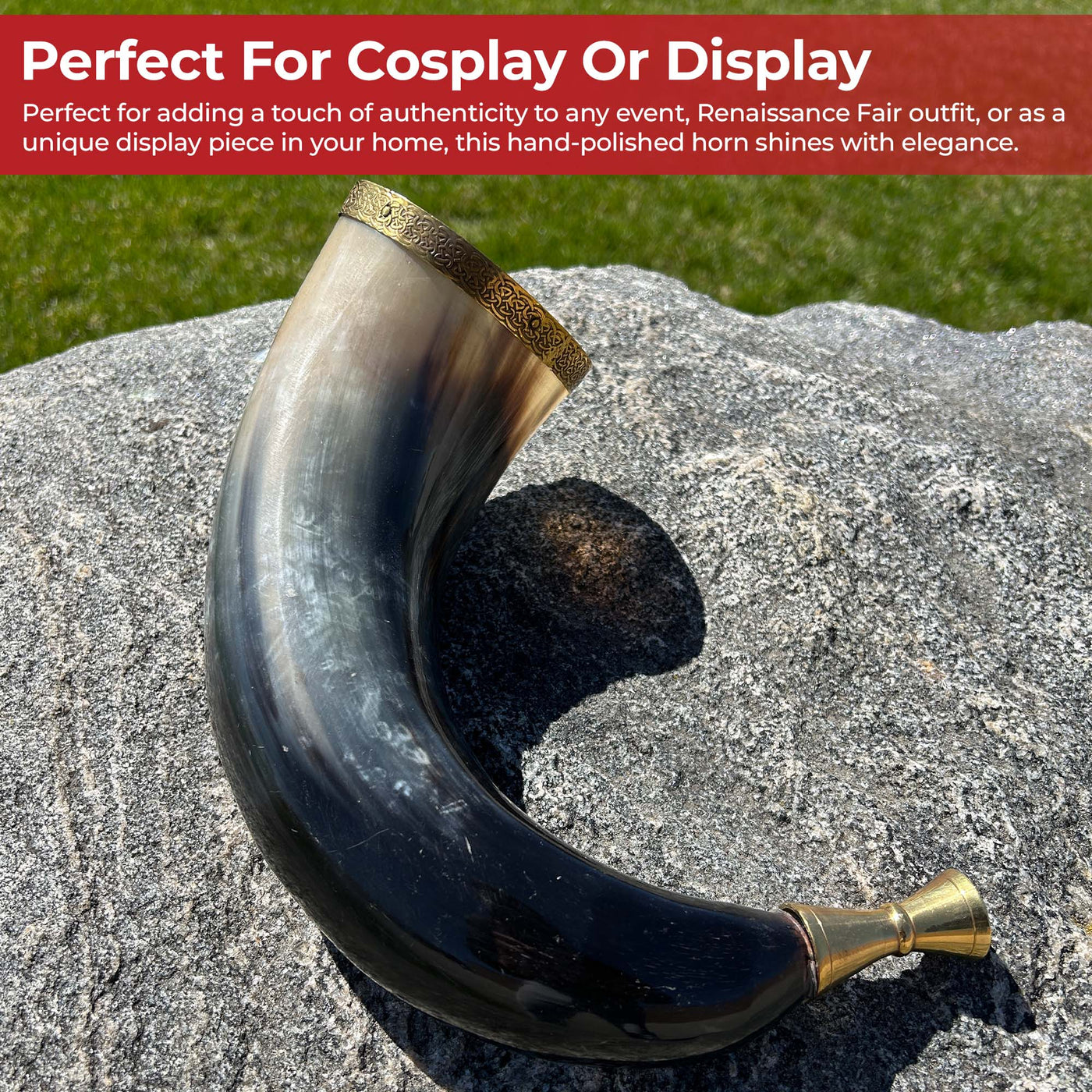 Warriors Call Cow Horn Trumpet with Brass Rim and Celtic Cross Etching ...