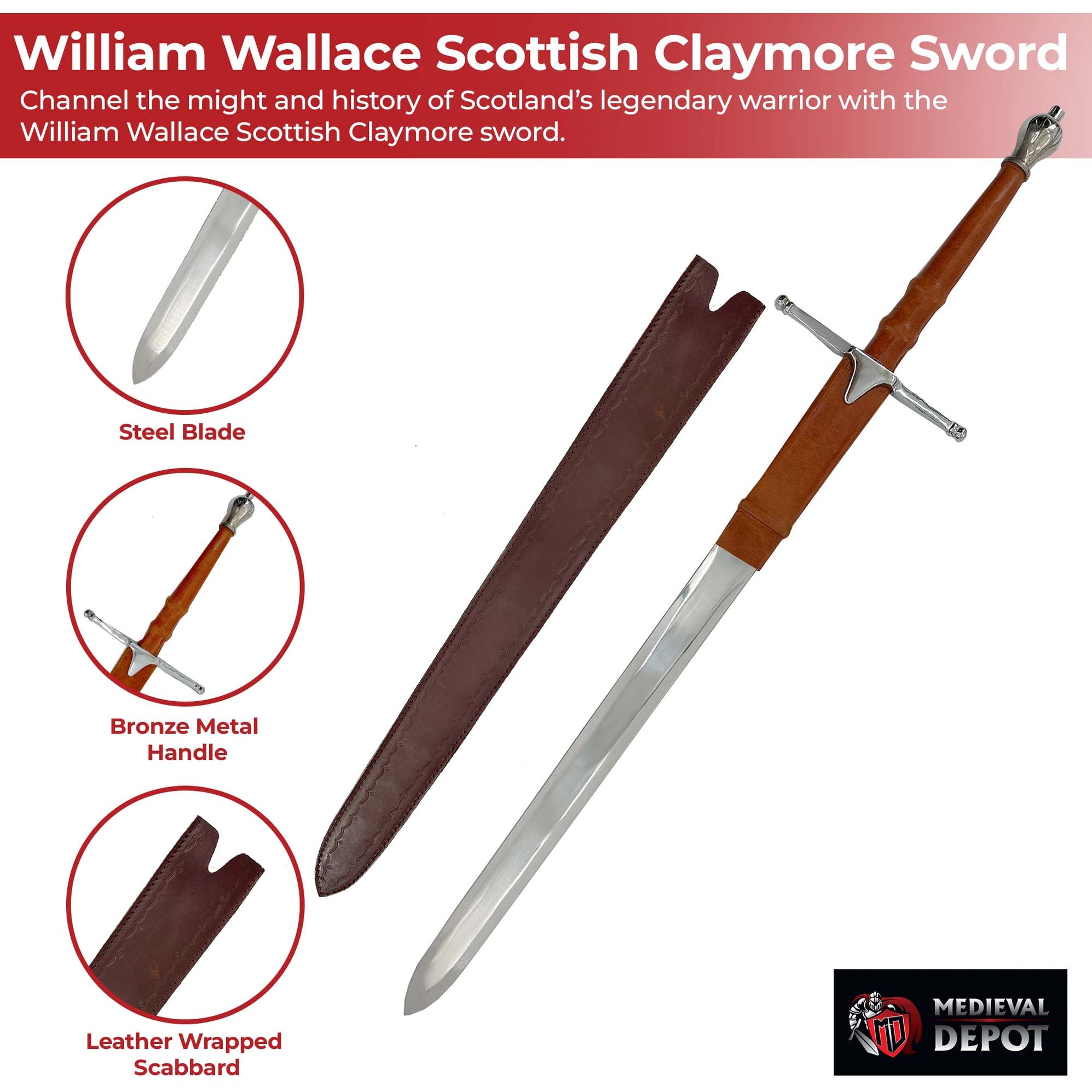 William Wallace Scottish Claymore Sword — Medieval Depot