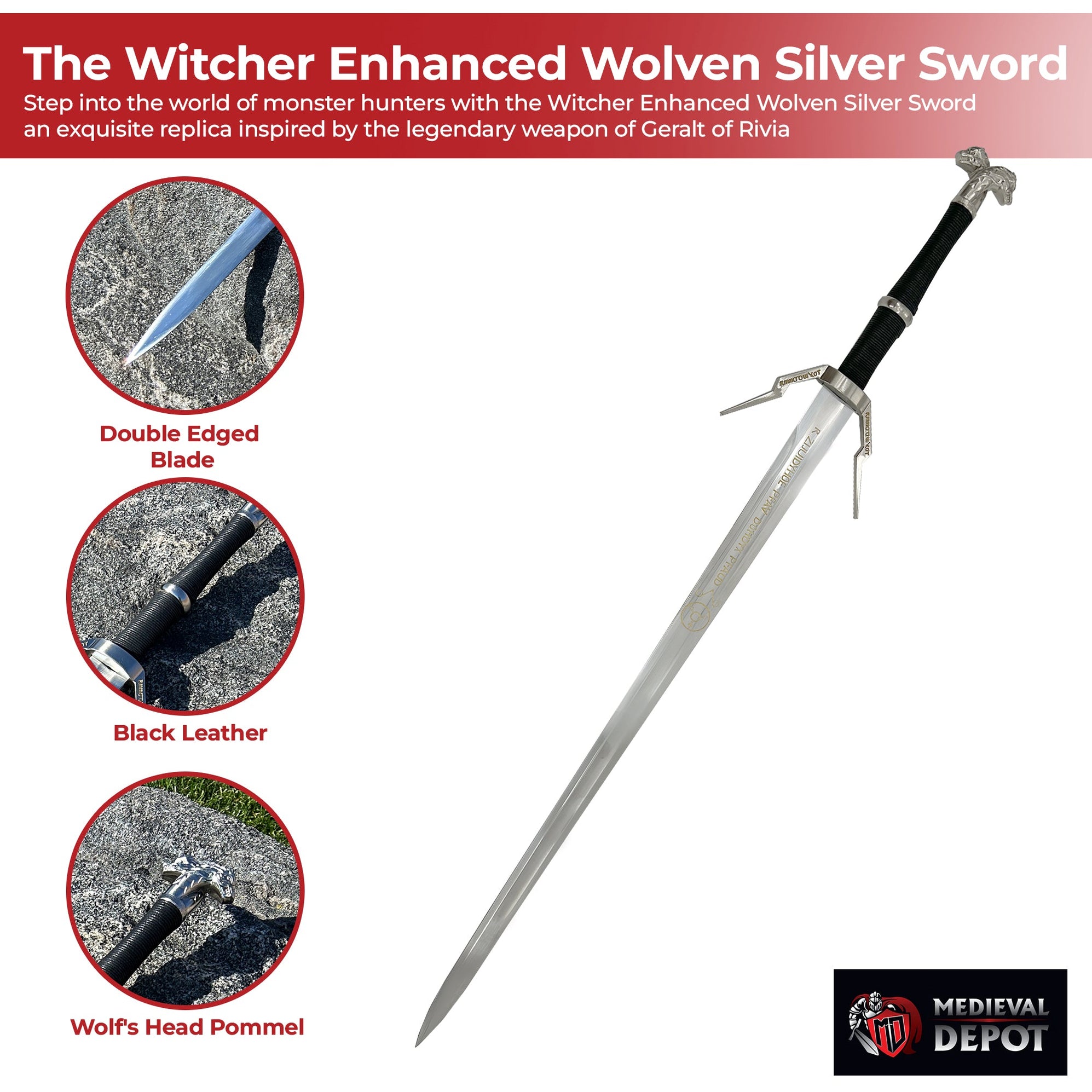 Witcher Enhanced Wolven Silver Sword — Medieval Depot
