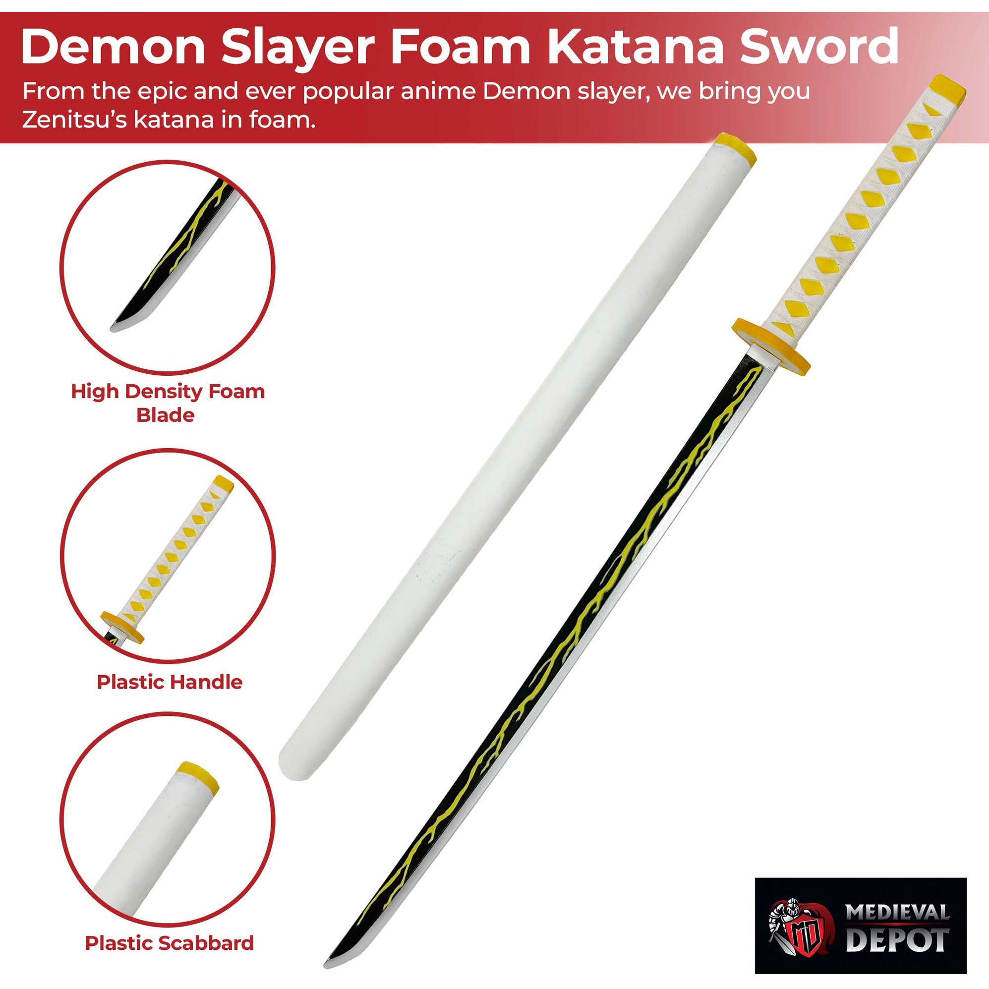 Zenitsu Agatsuma Demon Slayer Foam Katana Sword With Scabbard ...