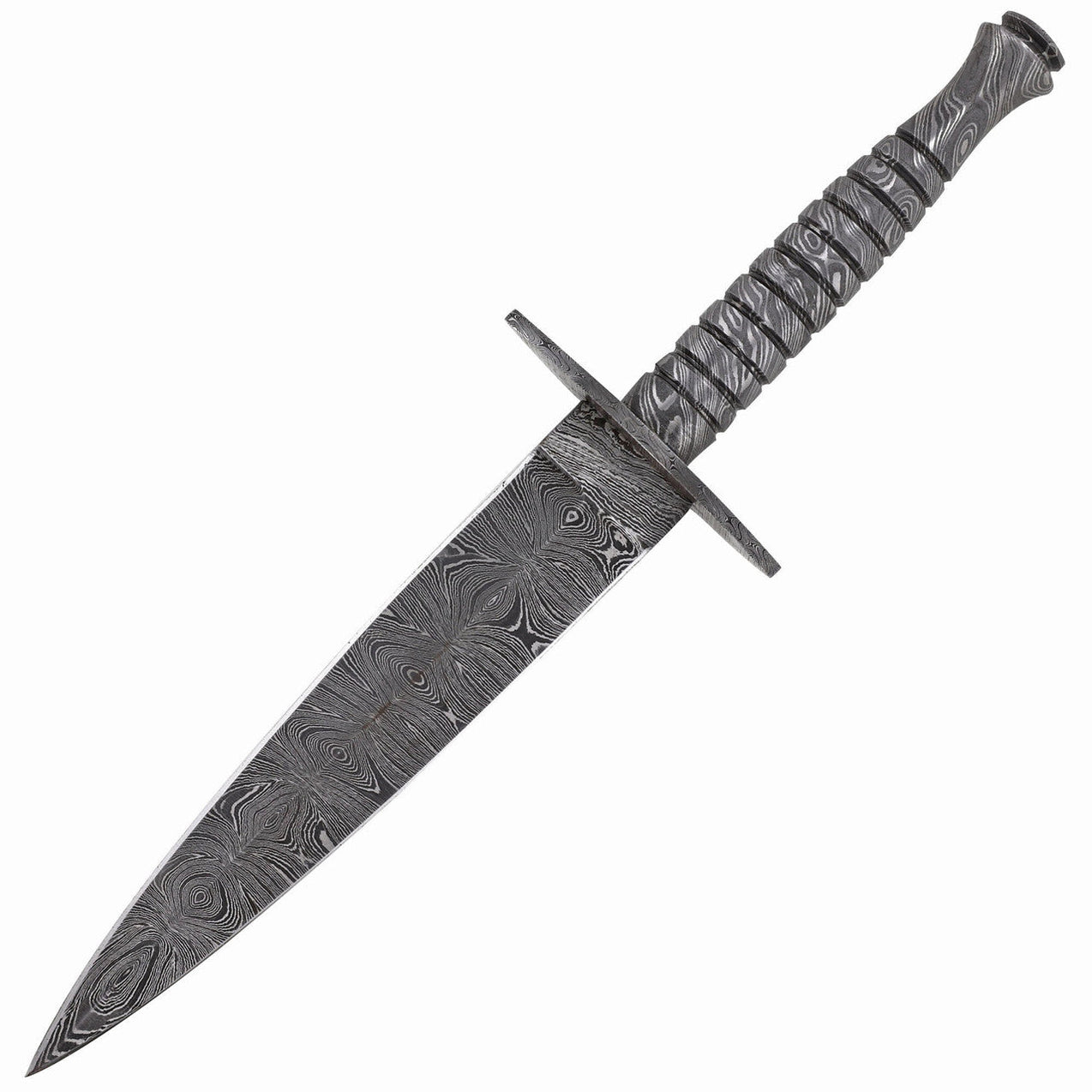 Full Damascus Steel Commando Knife with Leather Sheath — Medieval Depot