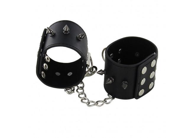 Deep Black Leather & Steel Wrist Restraints — Medieval Depot