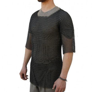 Medieval Half Sleeve Habergeon Blackened Chainmail Medium — Medieval Depot