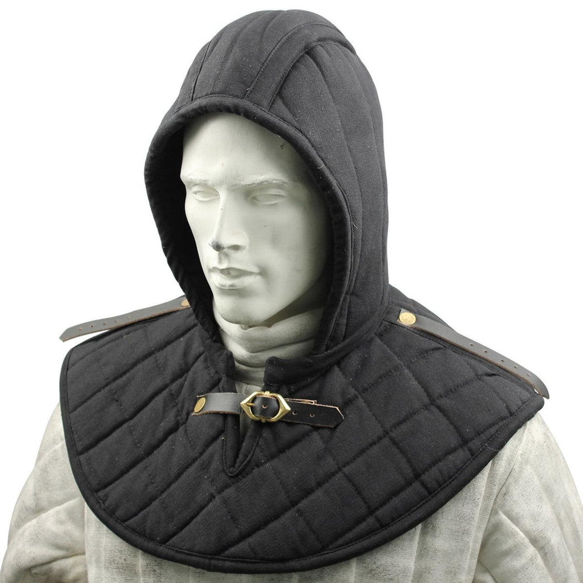 Cotton Padded Collar Armor And Cap Black — Medieval Depot